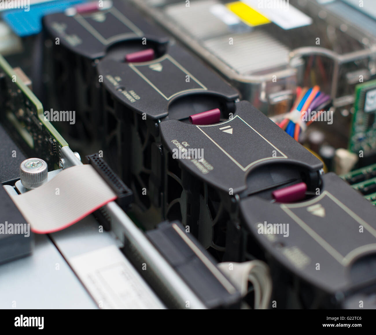 Inside of server pc. Motherboard with many cooler fans Stock Photo - Alamy