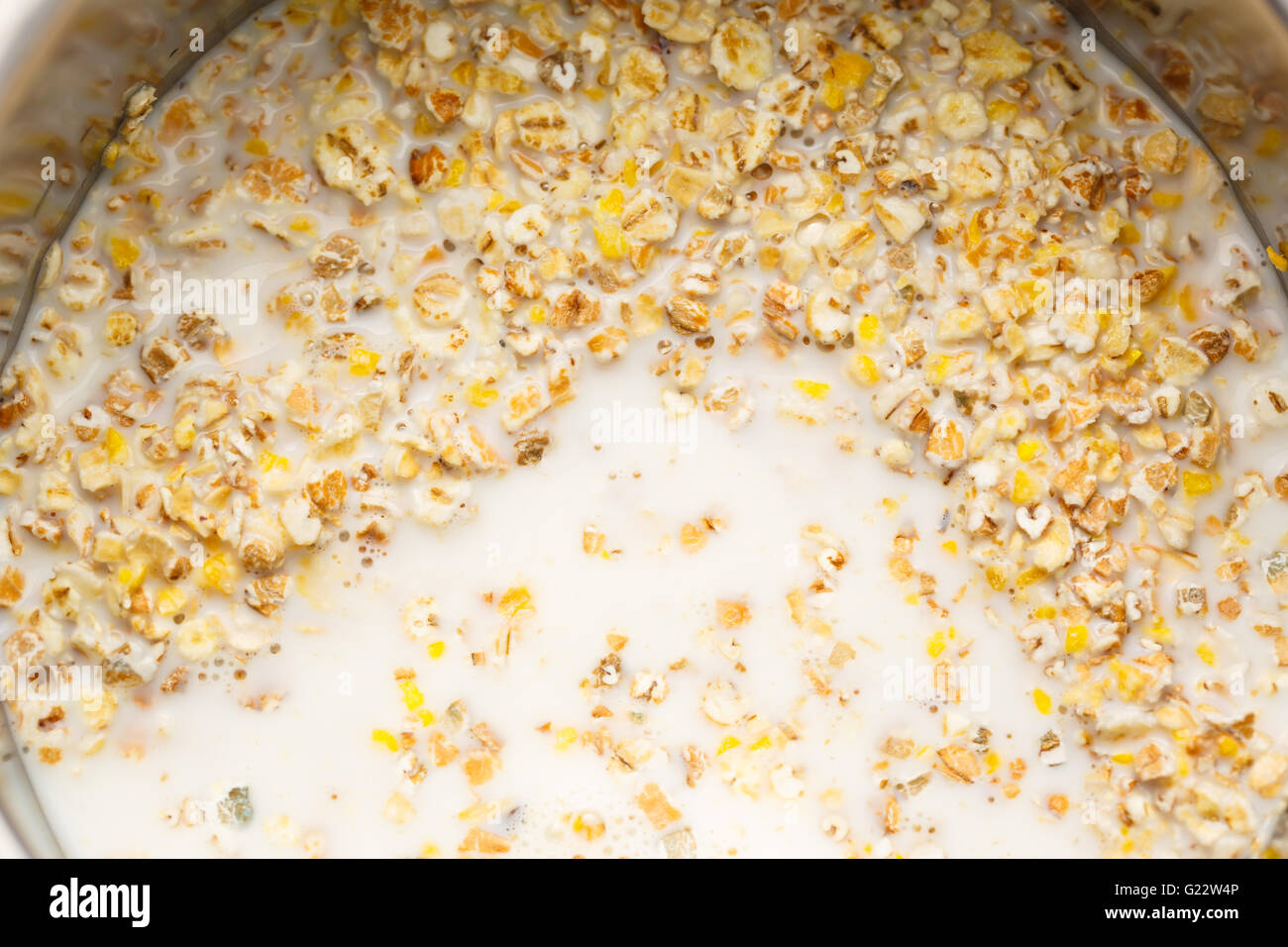 Healthy fresh porridge boiling in milk closeup Stock Photo - Alamy