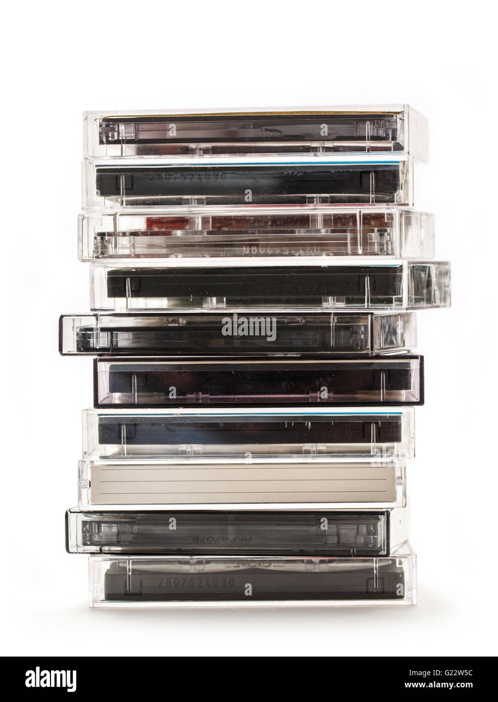 Stack of old cassettes on white background Stock Photo - Alamy