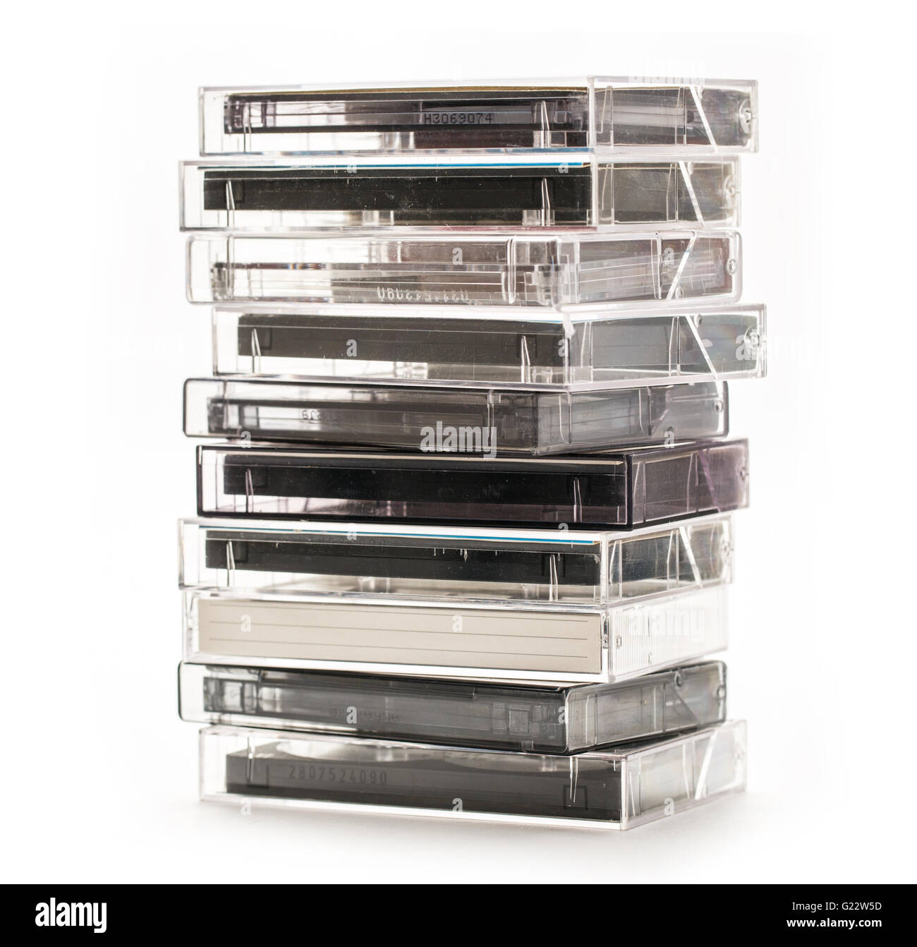 Stack of old cassettes on white background Stock Photo - Alamy