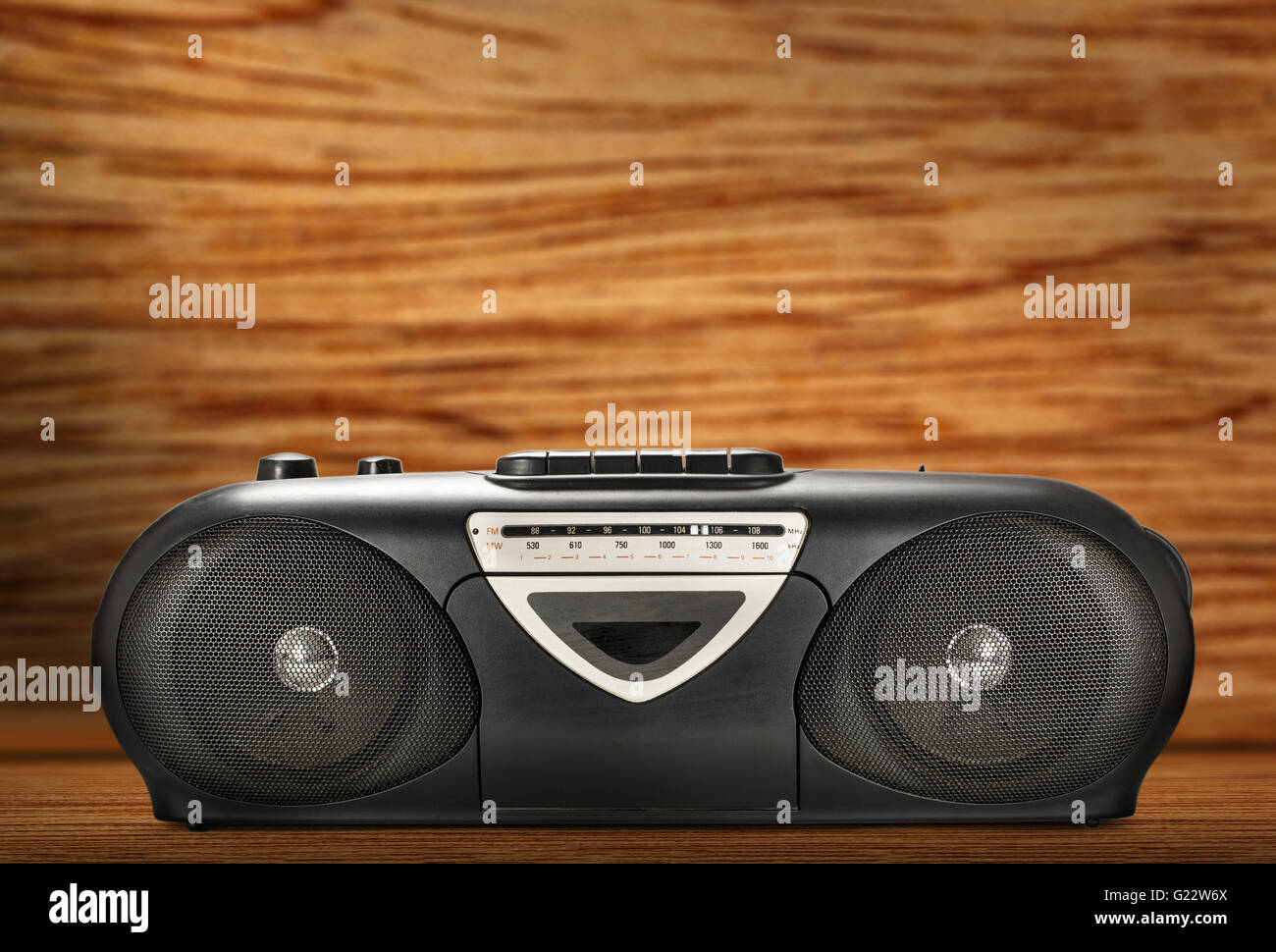 Old stereo tape recorder on wooden background Stock Photo - Alamy