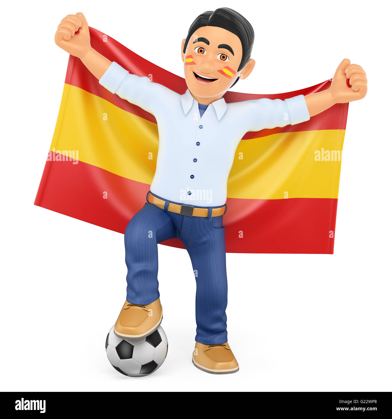 3d sport people illustration. Football fan with the flag of Spain ...