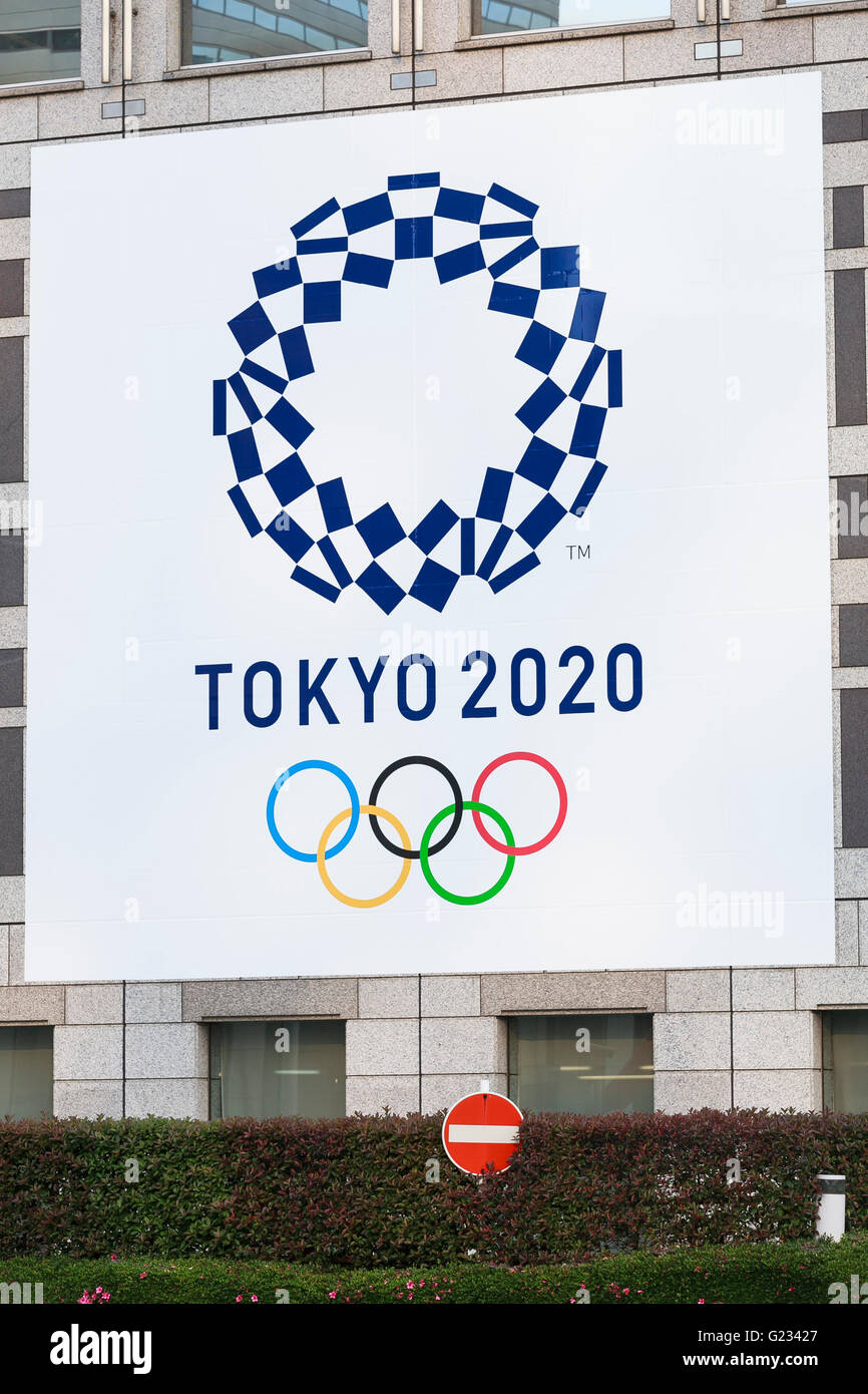 A huge Tokyo 2020 Olympic Games logo on display outside the Tokyo ...