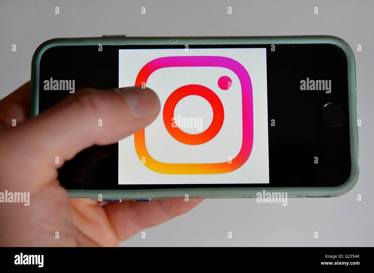 The logo of the App instagram is on the display of an iPhone 6, Germany ...