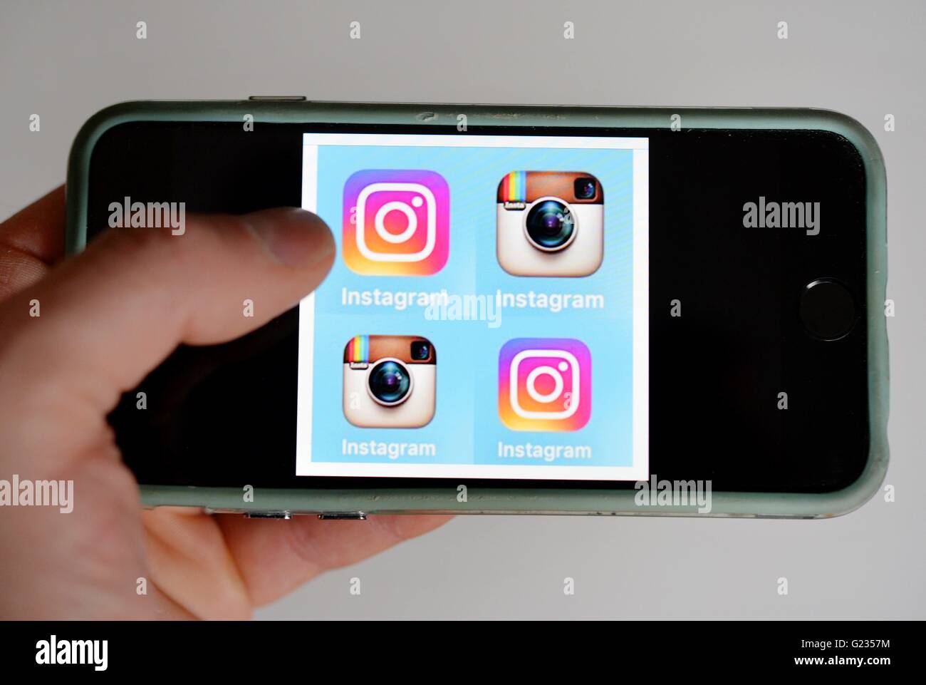 The logo of the App instagram is on the display of an iPhone 6, Germany ...