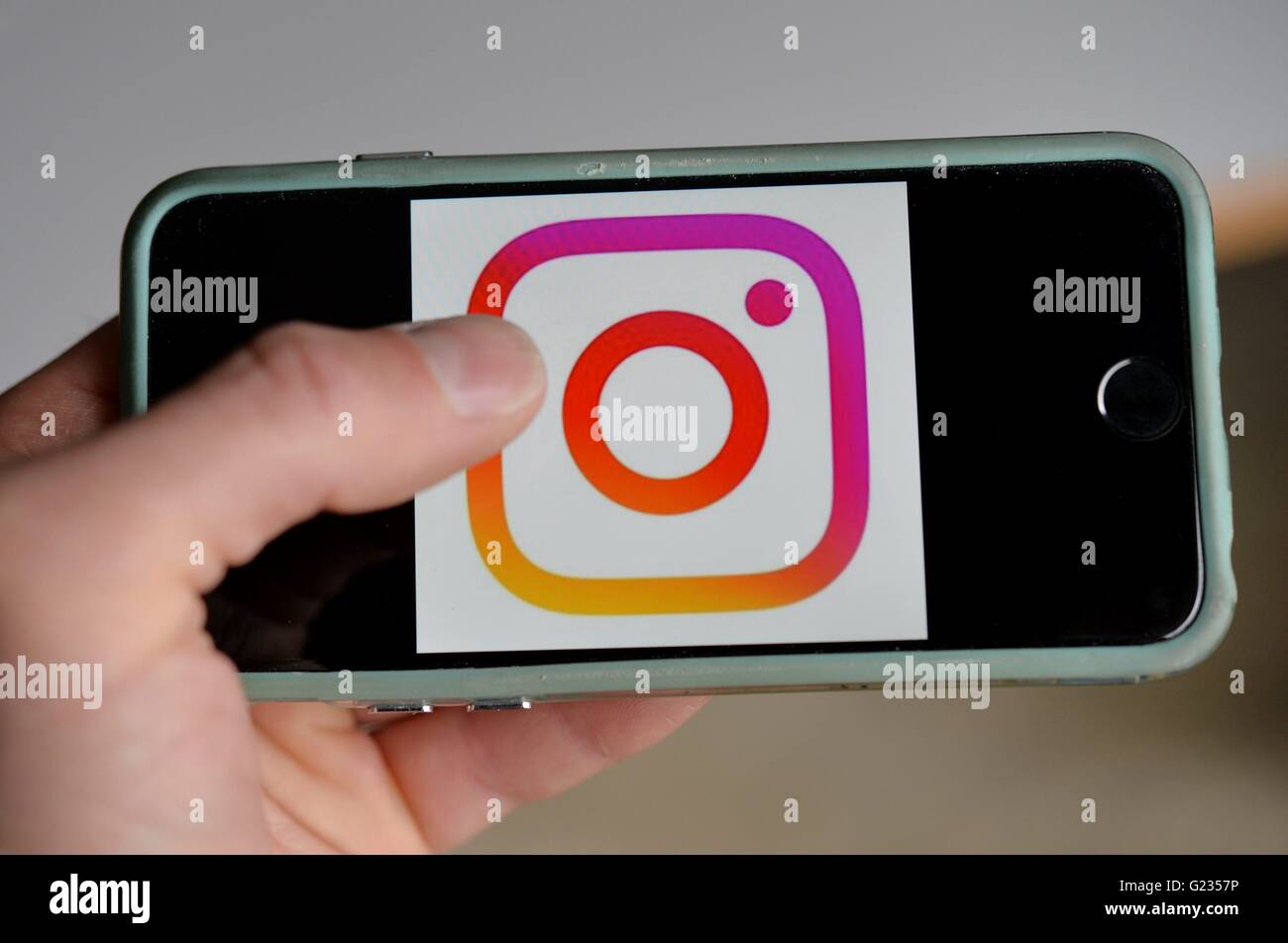 The logo of the App instagram is on the display of an iPhone 6, Germany ...
