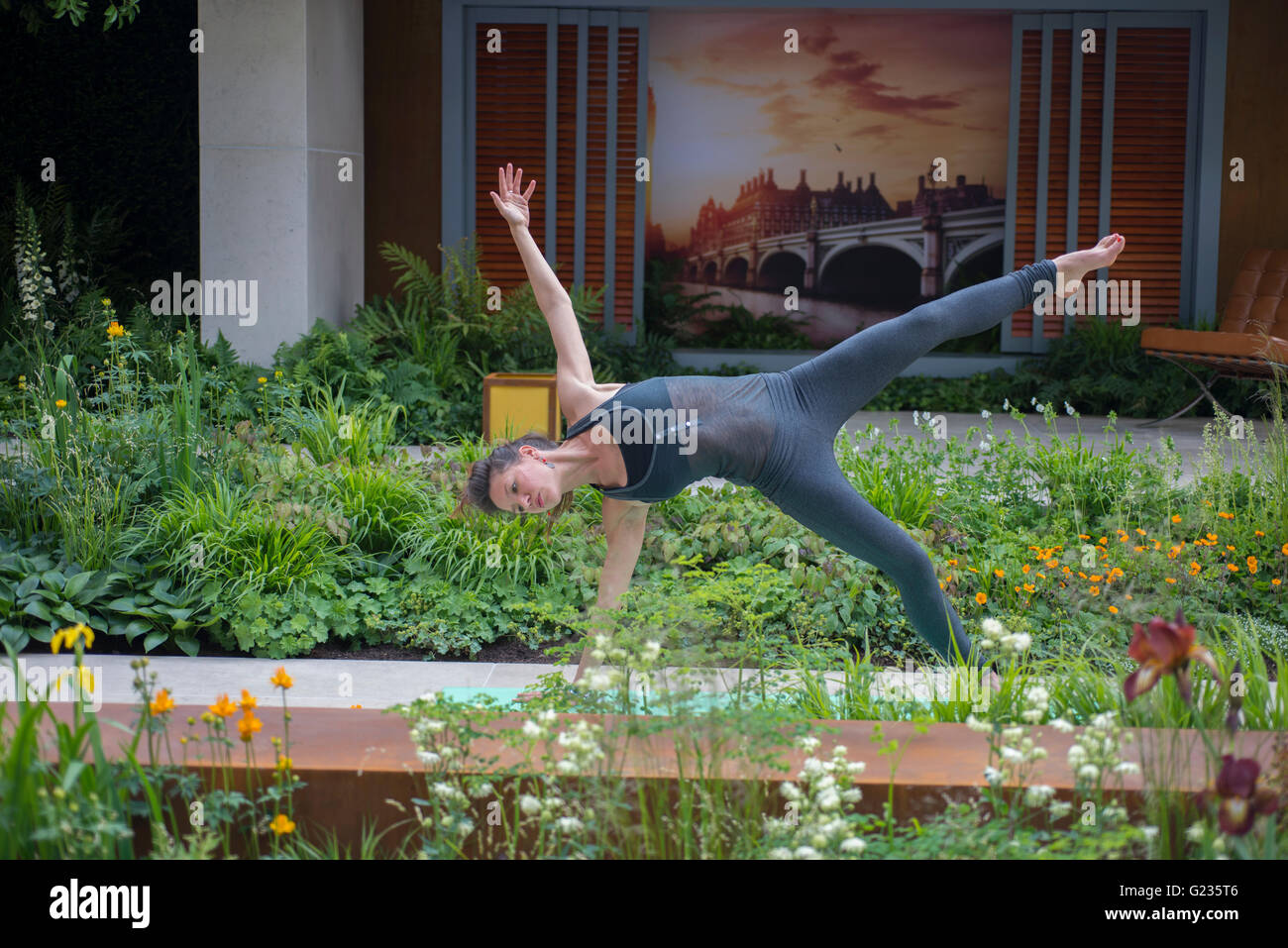 Chelsea, London UK. 23rd May 2016. Yoga practitioner on the Garden of ...