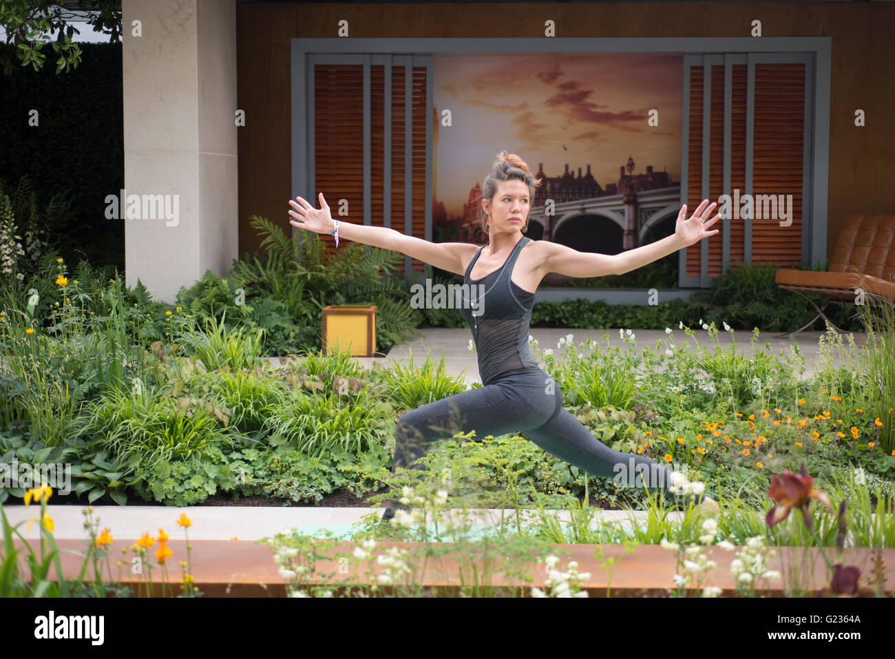 Chelsea, London UK. 23rd May 2016. Yoga practitioner on the Gold Medal ...