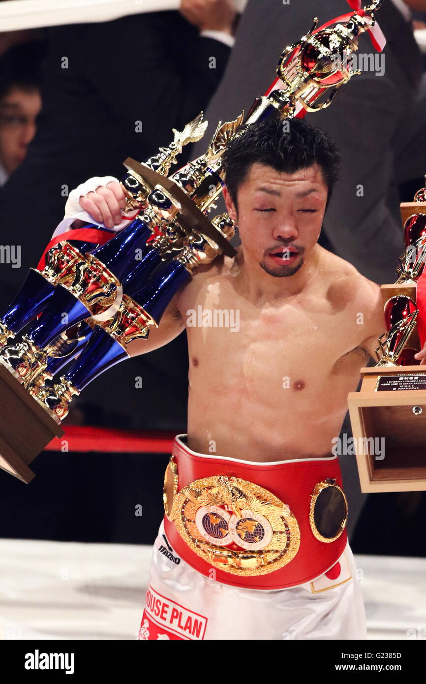 Tokyo, Japan. Akira Yaegashi of Japan celebrates after winning agaunst ...