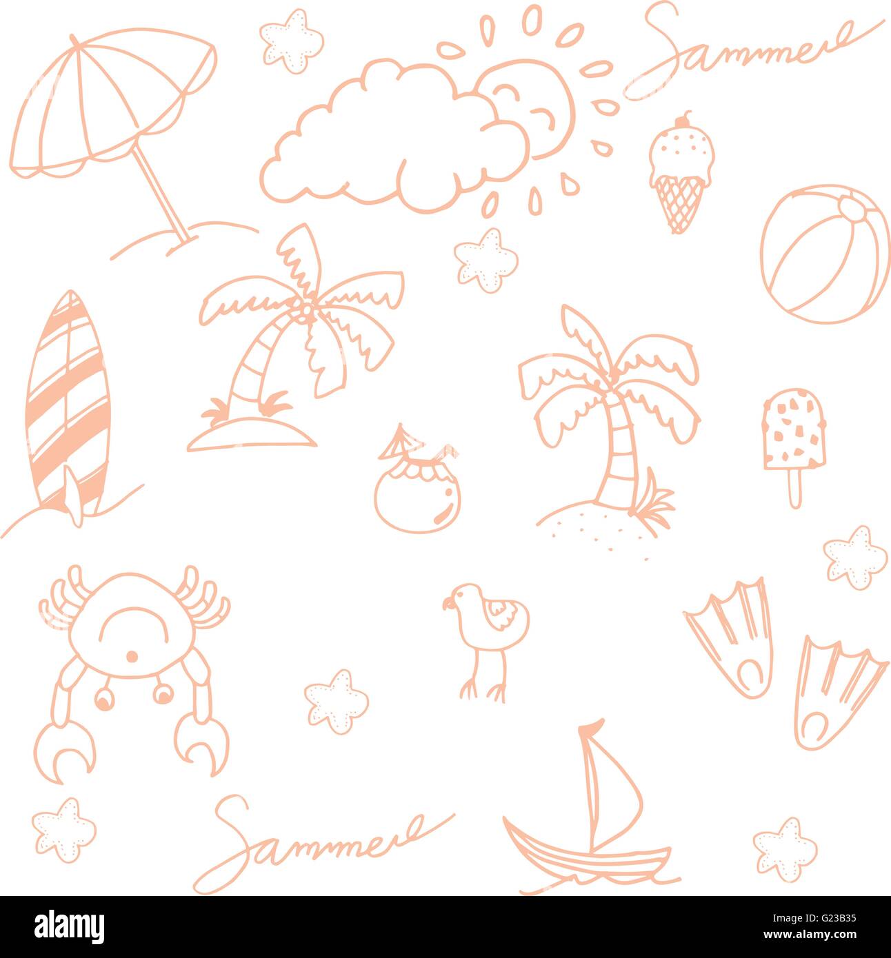 Beach element doodle vector Stock Vector Image & Art - Alamy