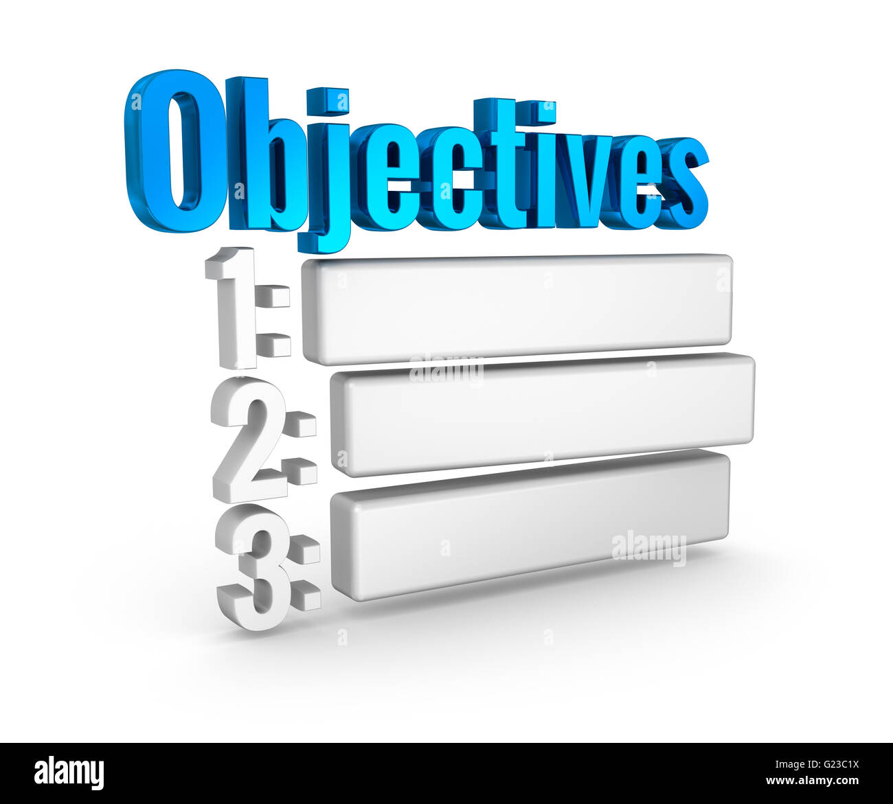 Objectives list 3d word concept over white Stock Photo - Alamy