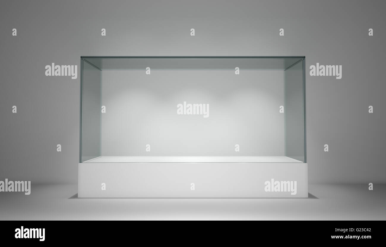 Empty glass showcase, exhibition copy space Stock Photo - Alamy