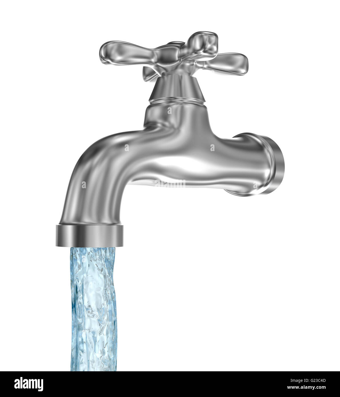 Chrome tap with a water stream. Isolated on white Stock Photo - Alamy