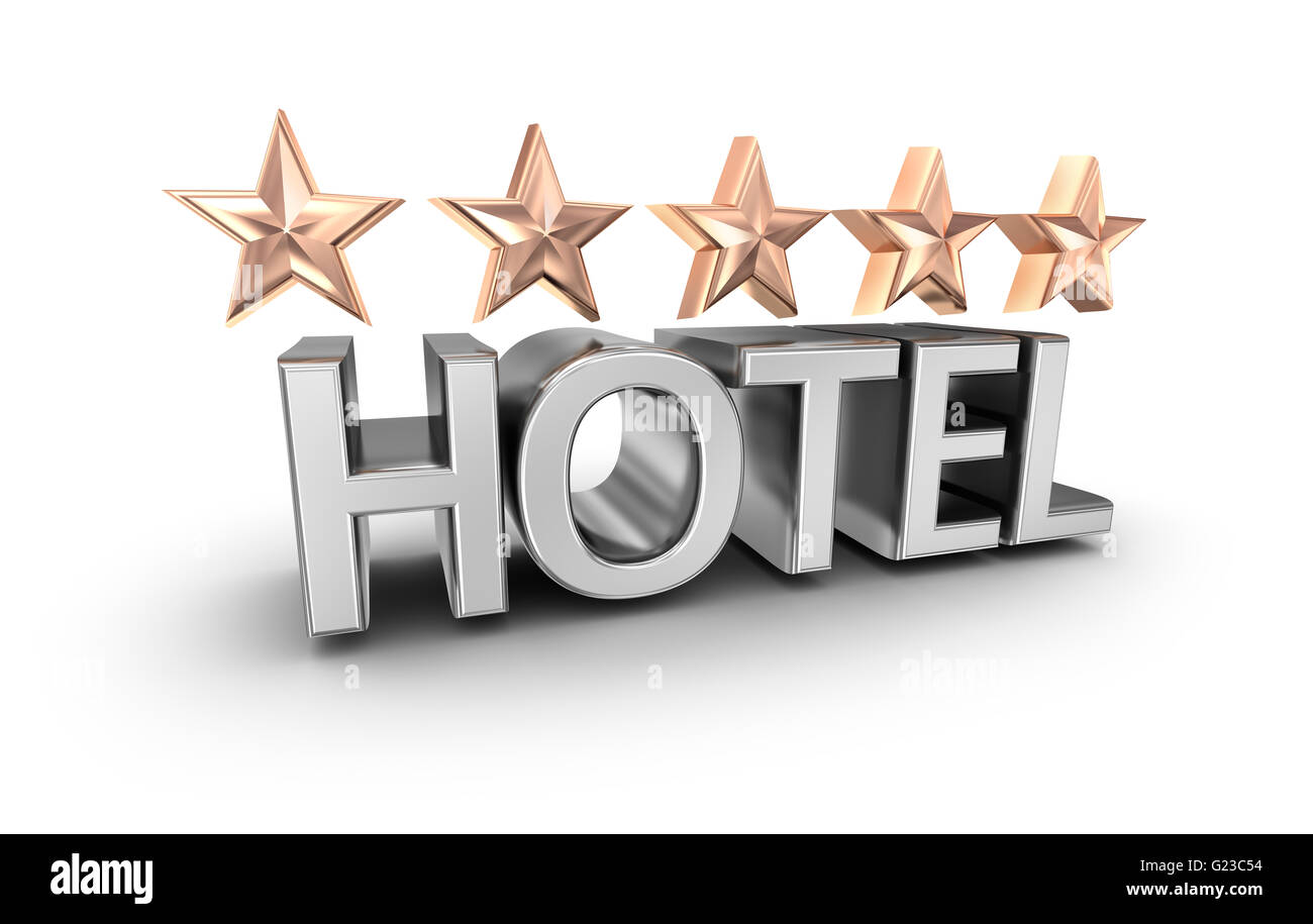 Five stars hotel text , 3d concept isolated on white Stock Photo - Alamy