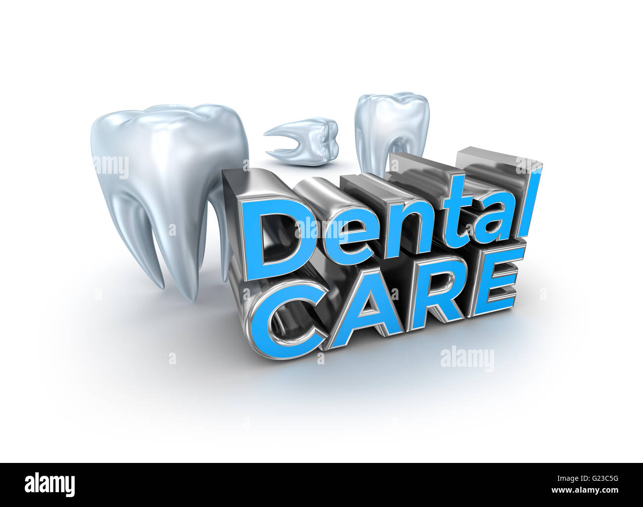 Dental care text and teeth, 3d Concept isolated on white Stock Photo ...
