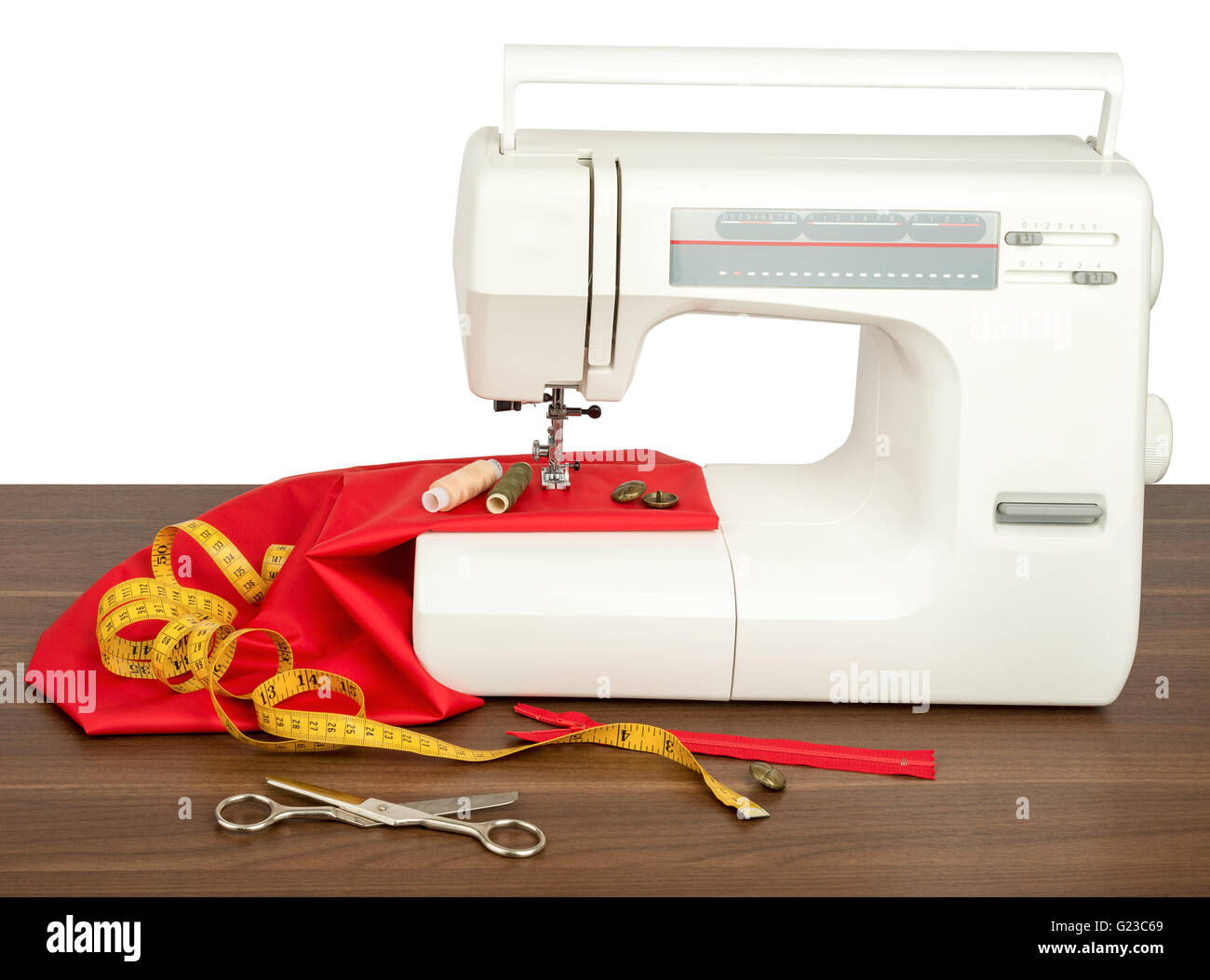Scissors measuring tape and threads on table hi-res stock photography ...