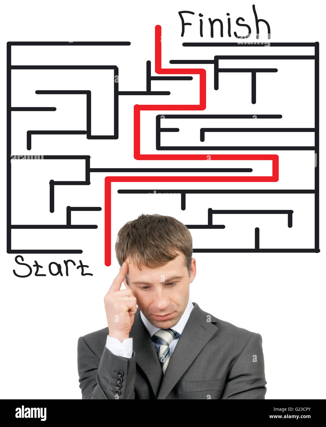 Thinking businessman in front of labyrinth Stock Photo - Alamy