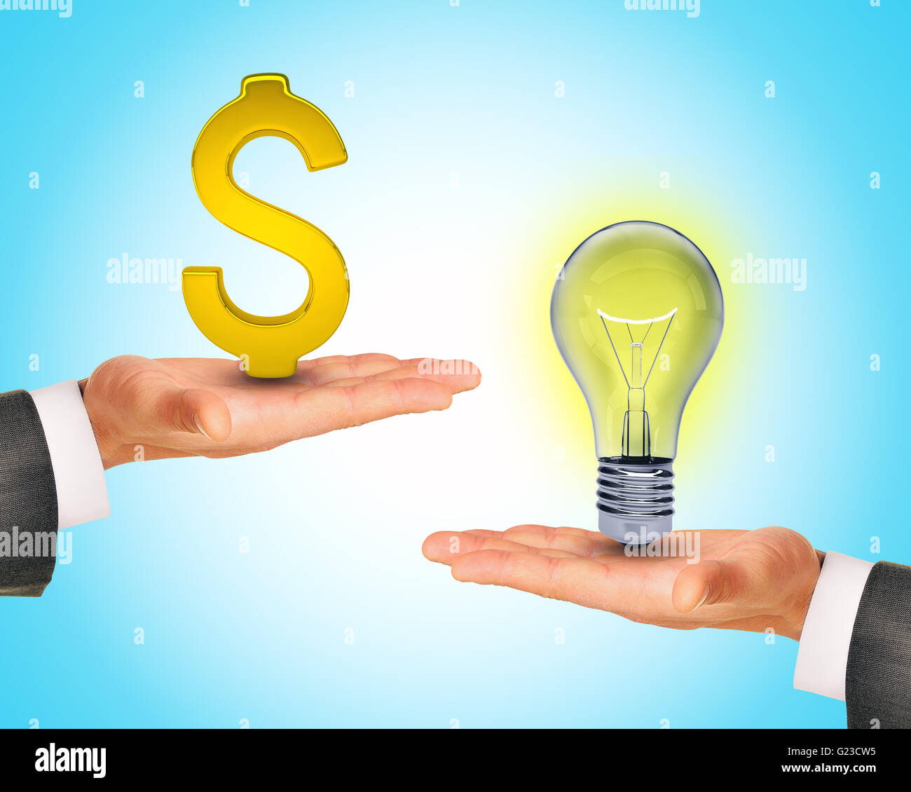 Light bulb in hands with dollar sign Stock Photo - Alamy