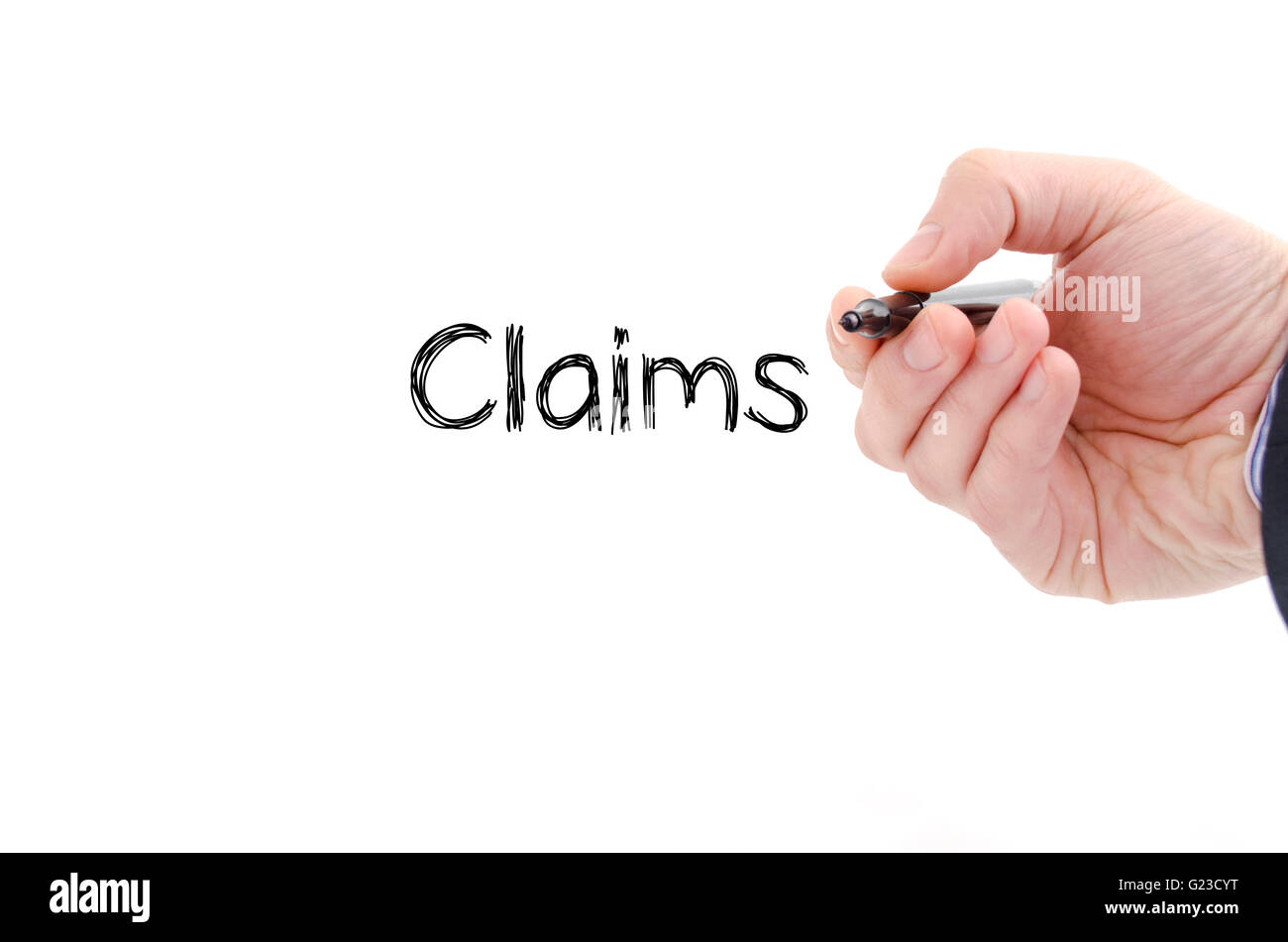 Claims text concept isolated over white background Stock Photo - Alamy