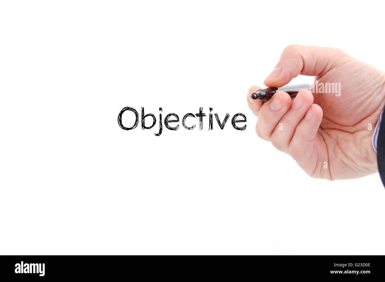 Objective text concept isolated over white background Stock Photo - Alamy