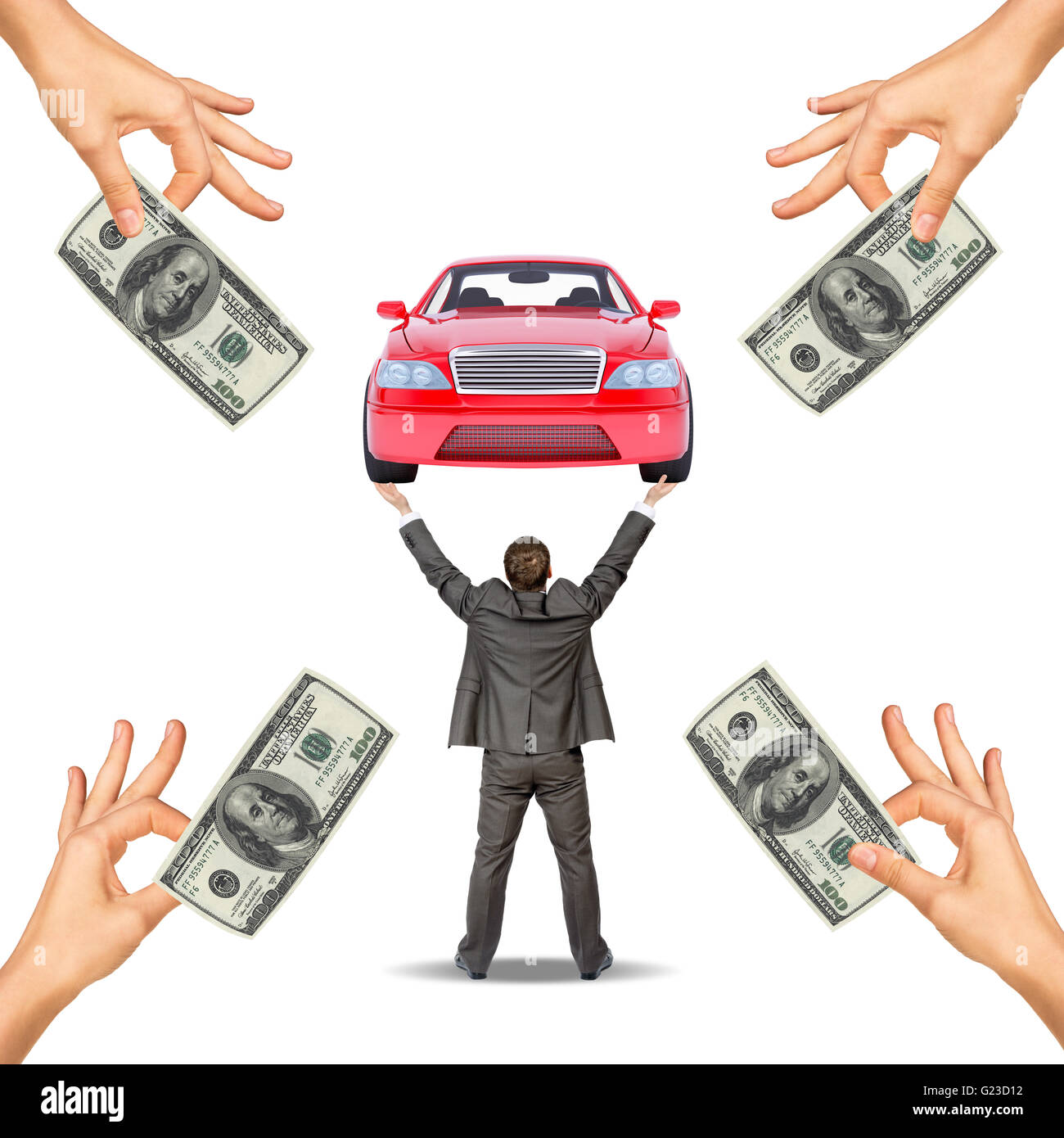 Red car in mens hands on white background Stock Photo - Alamy