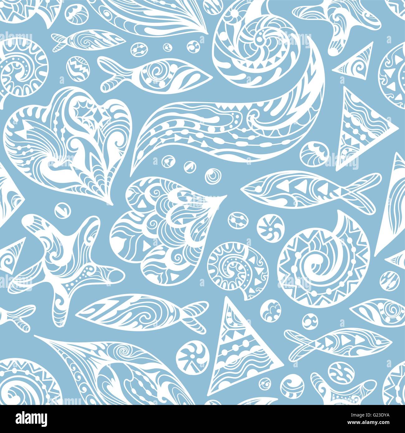 Marine sea seamless texture with abstract ornamental doodle design ...