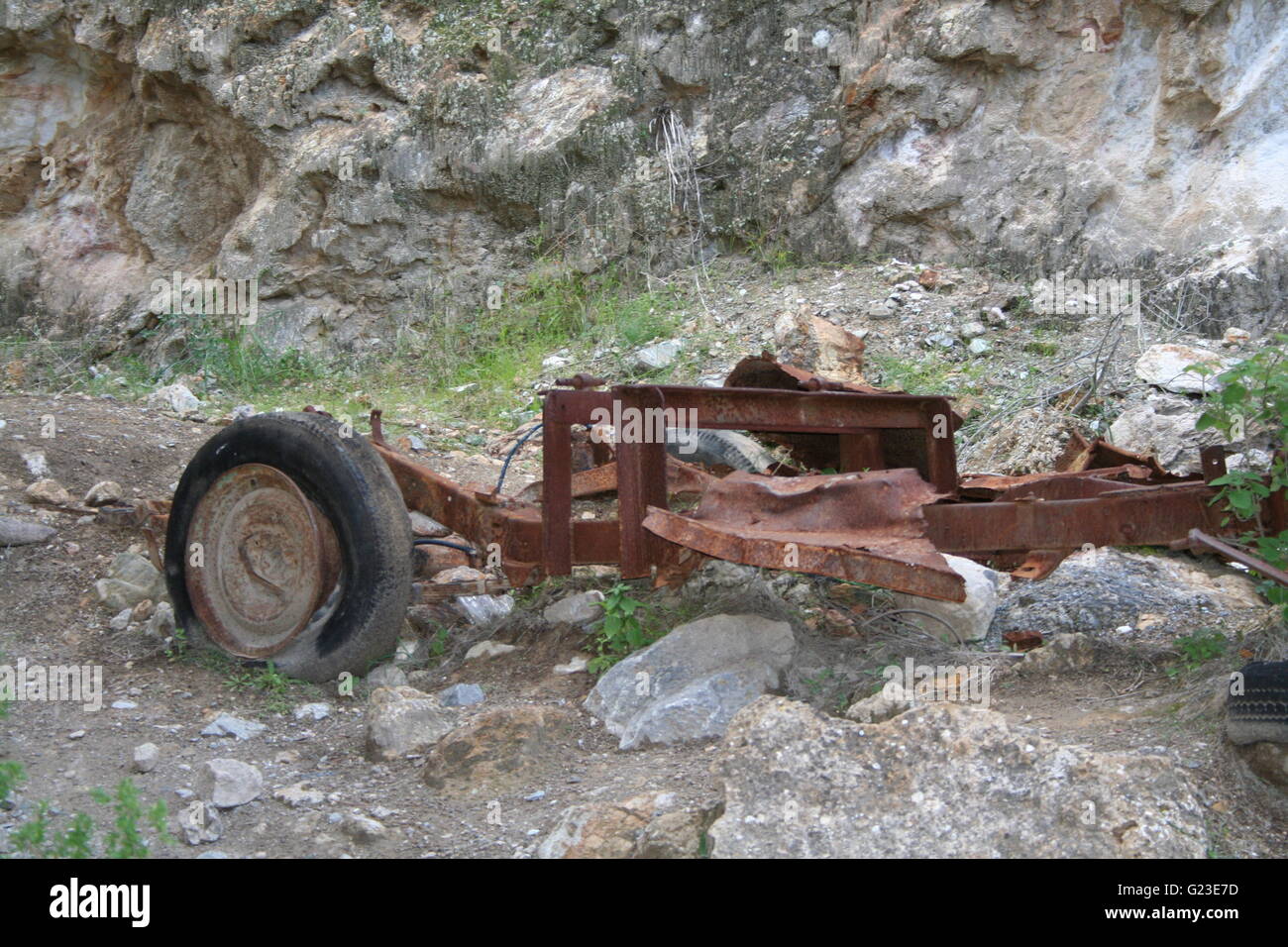 An old fallen car in the forest Stock Photo - Alamy