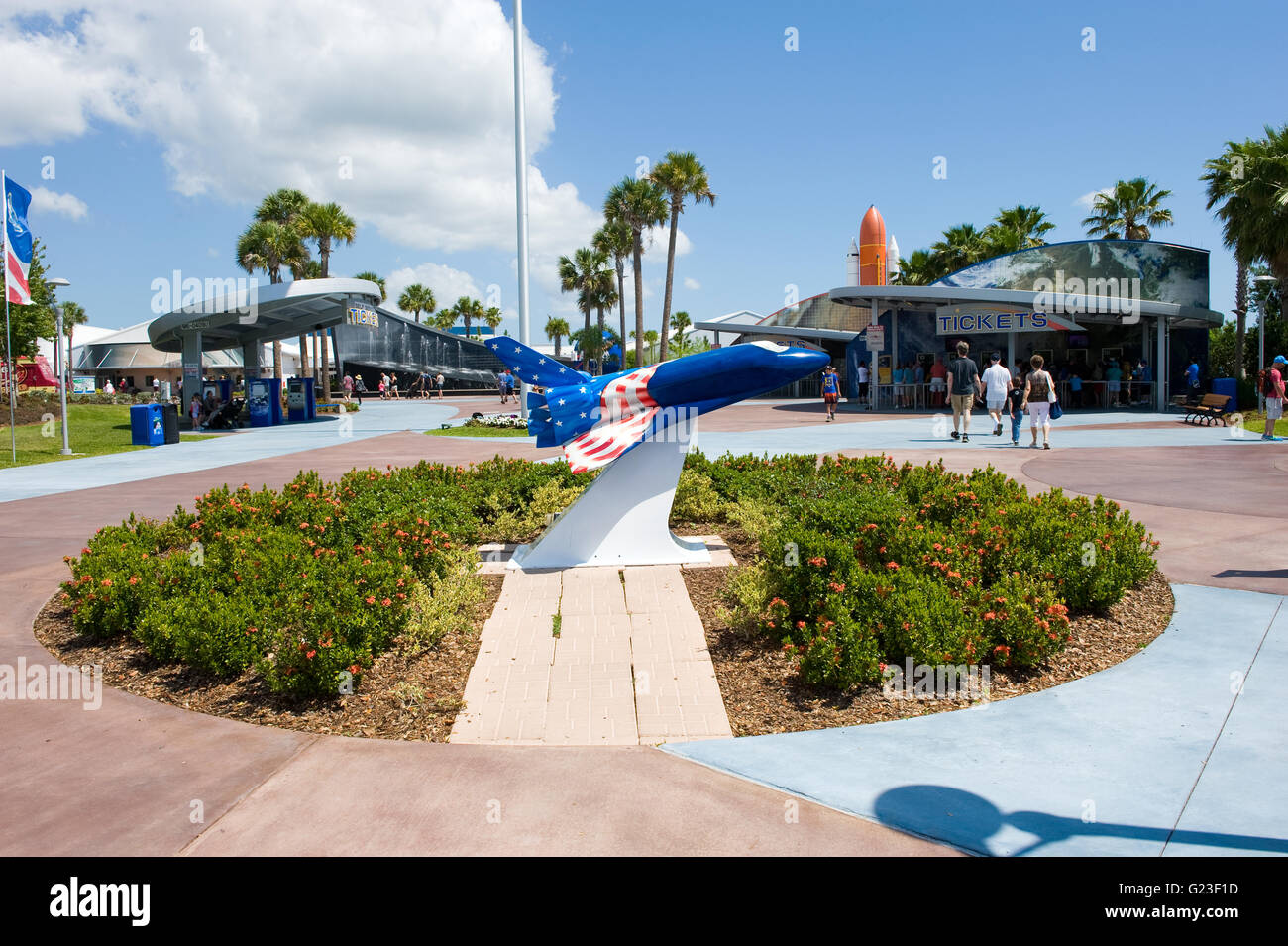 The entrance of the visitor complex of Kennedy Space Center near Cape ...