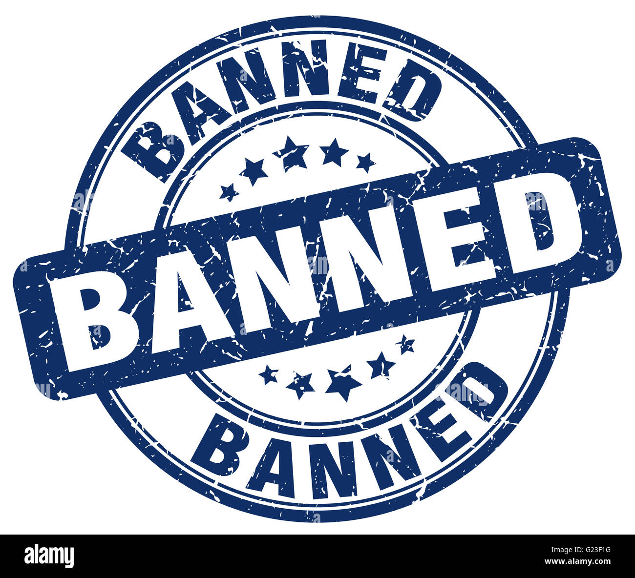 banned blue grunge round vintage rubber stamp Stock Photo - Alamy