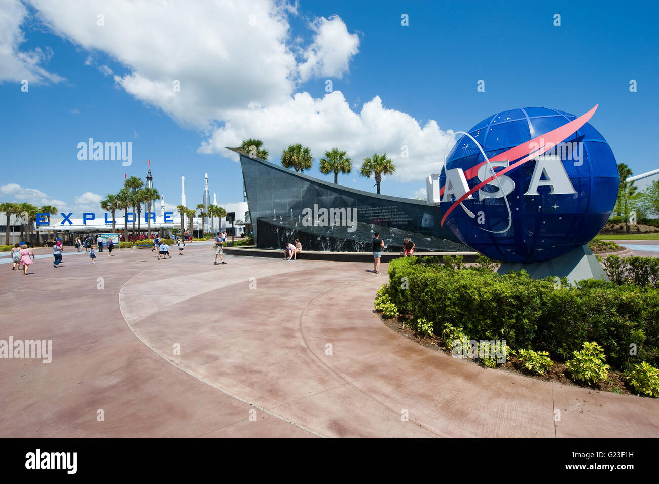 The entrance of the visitor complex of Kennedy Space Center near Cape ...