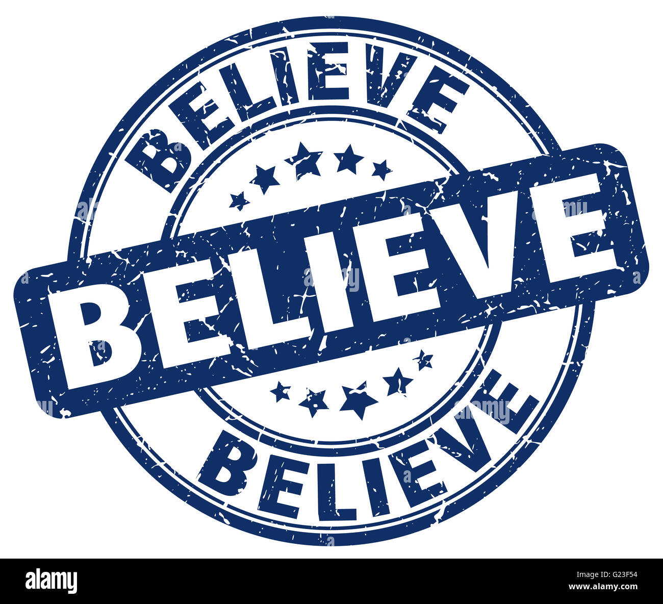 believe blue grunge round vintage rubber stamp Stock Photo - Alamy