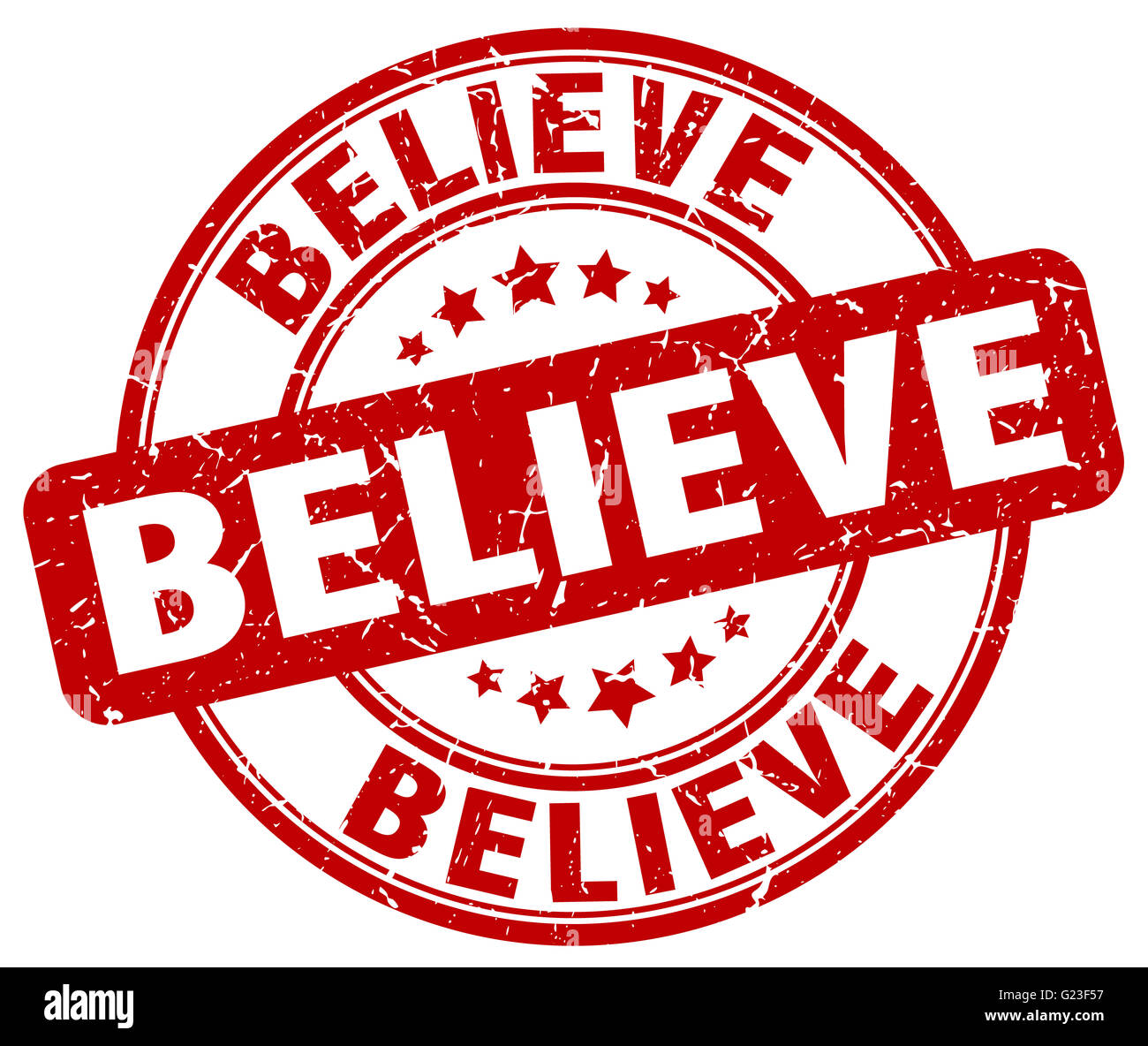 believe red grunge round vintage rubber stamp Stock Photo - Alamy