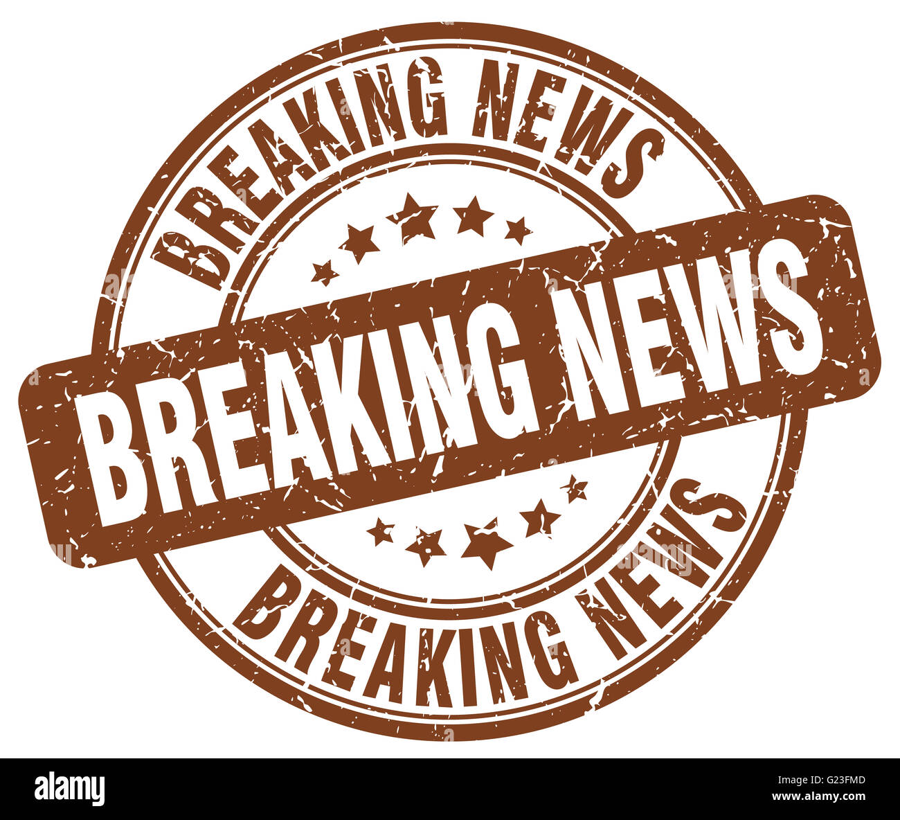 breaking news brown grunge round vintage rubber stamp Stock Photo - Alamy