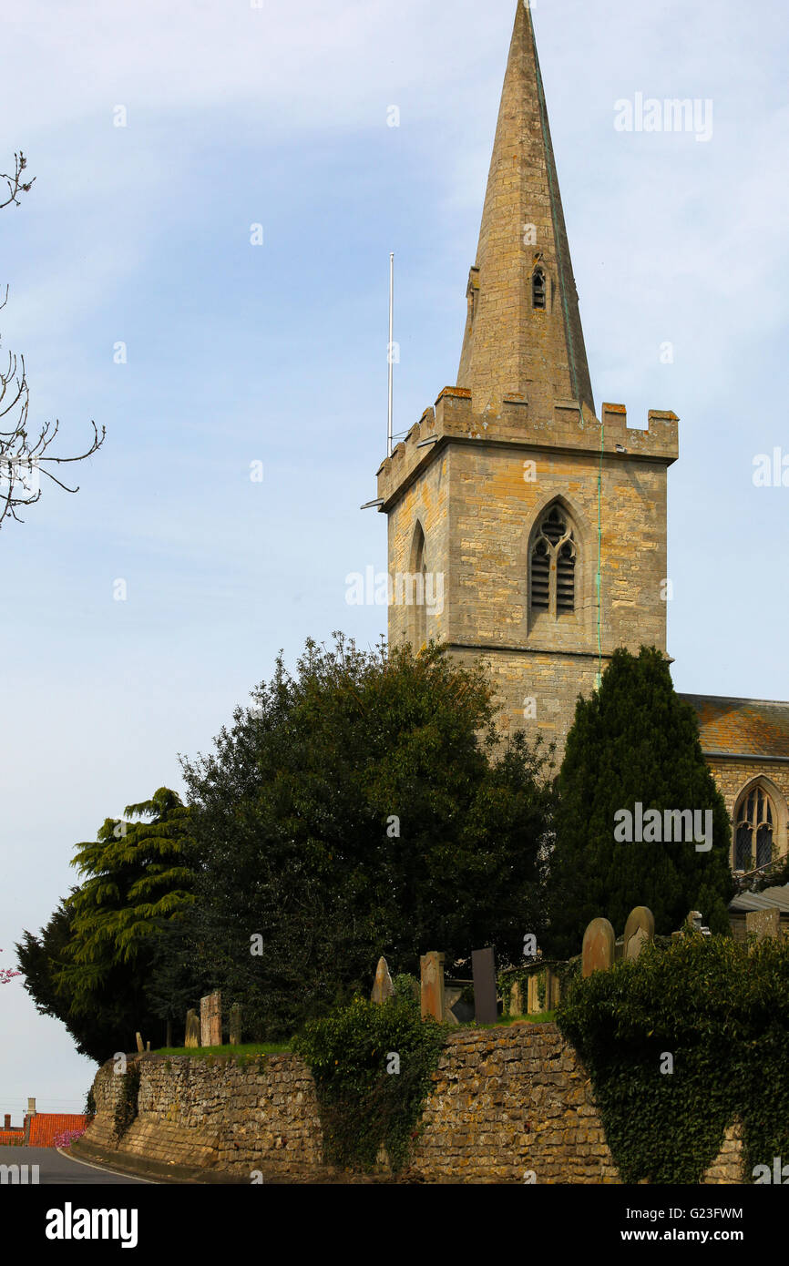 High on a hill Wellingore Lowfields views, stone wall around trees and ...