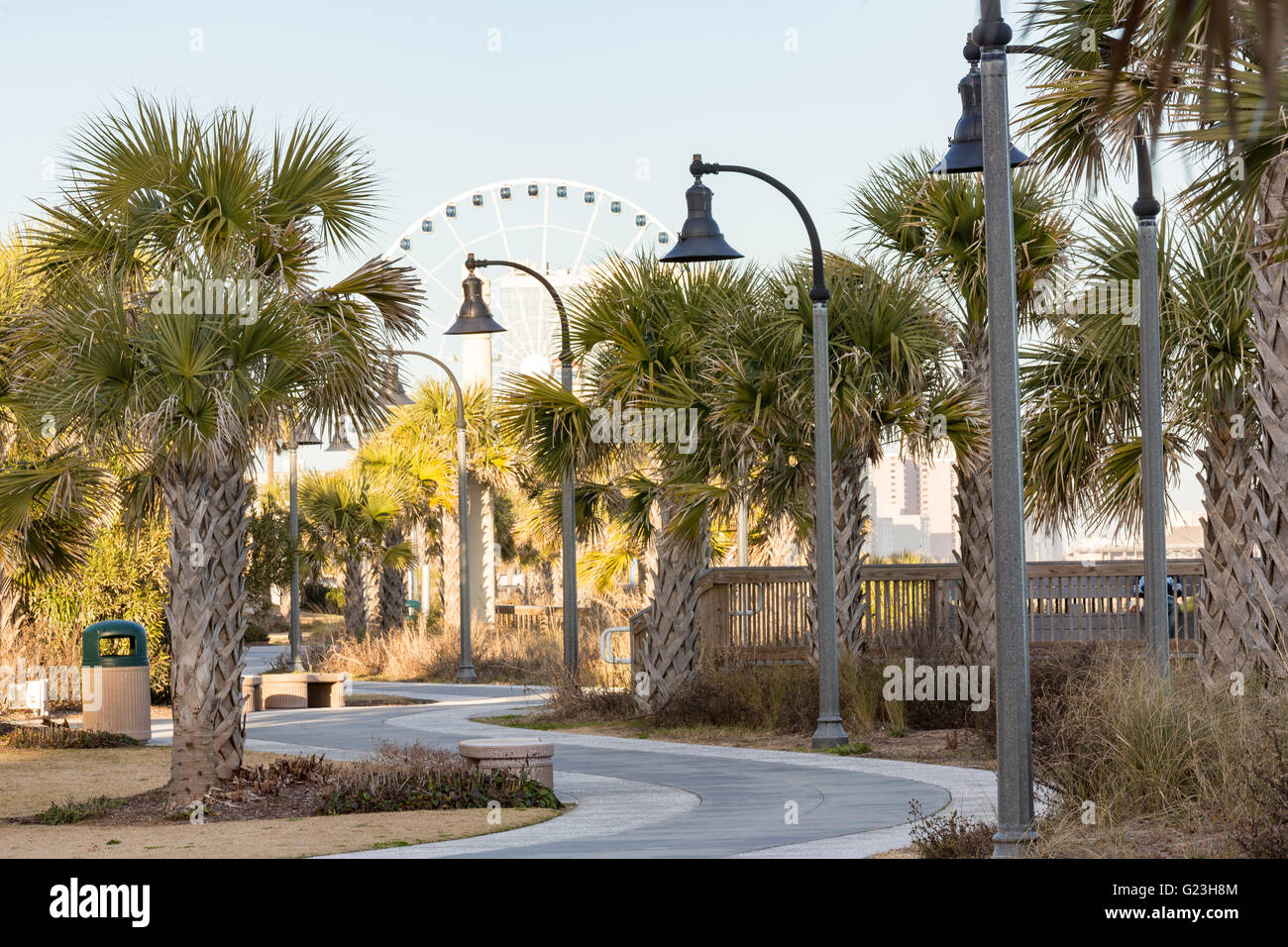 Oceanfront boardwalk along the beach in Myrtle Beach, South Carolina ...