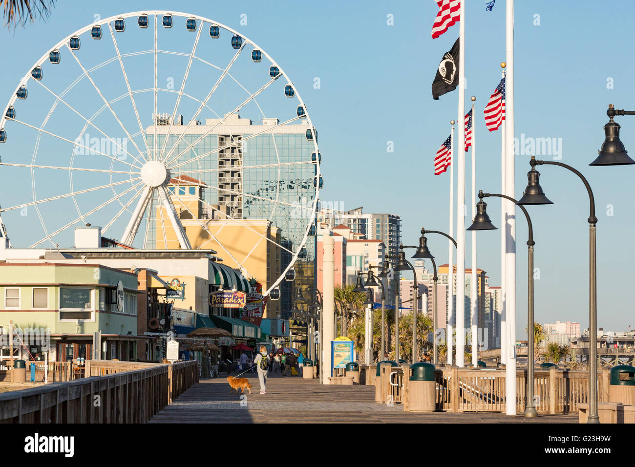 Oceanfront skyline of the boardwalk and Skywheel along the beach in ...