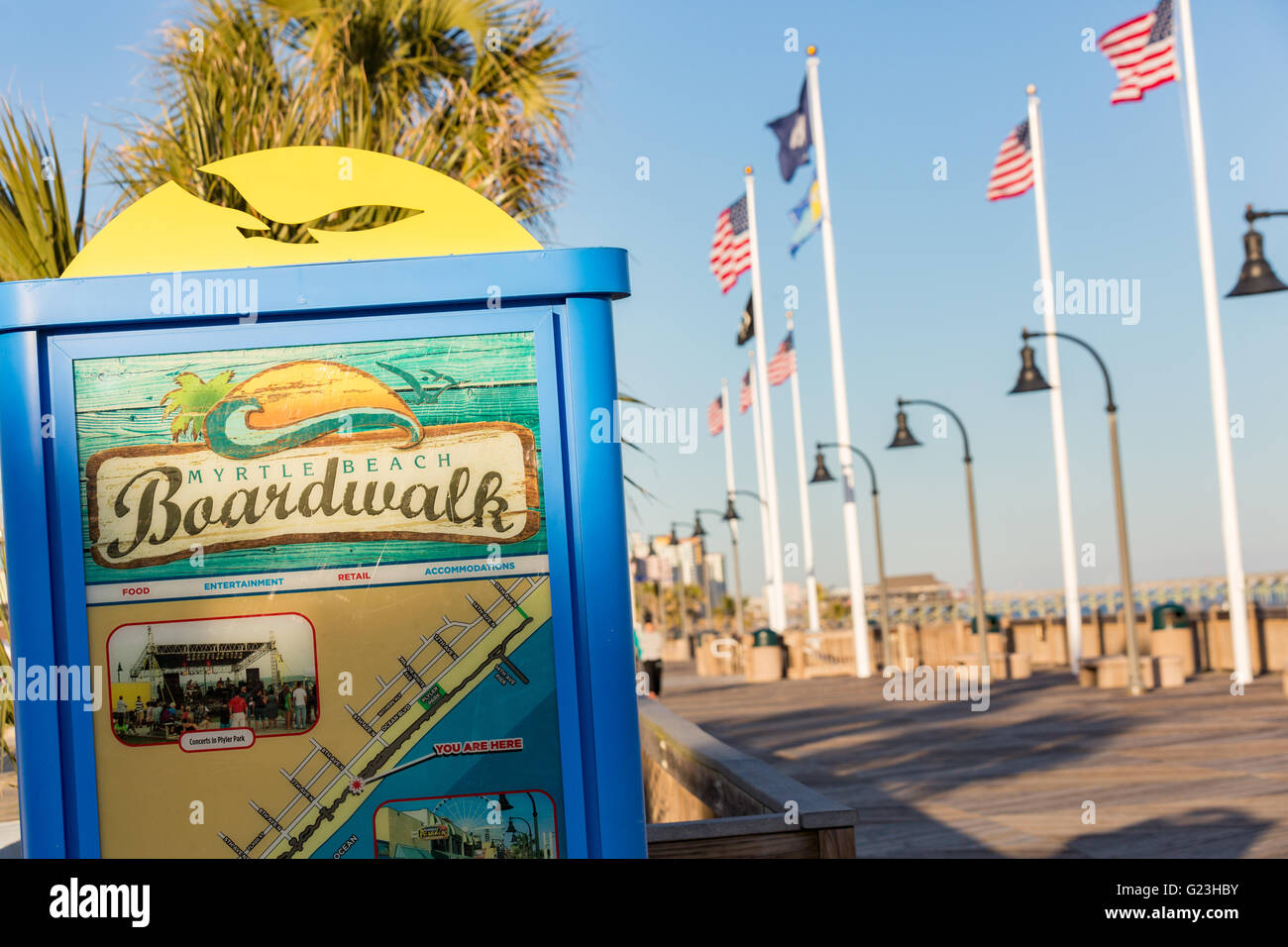 Oceanfront boardwalk along the beach in Myrtle Beach, South Carolina ...