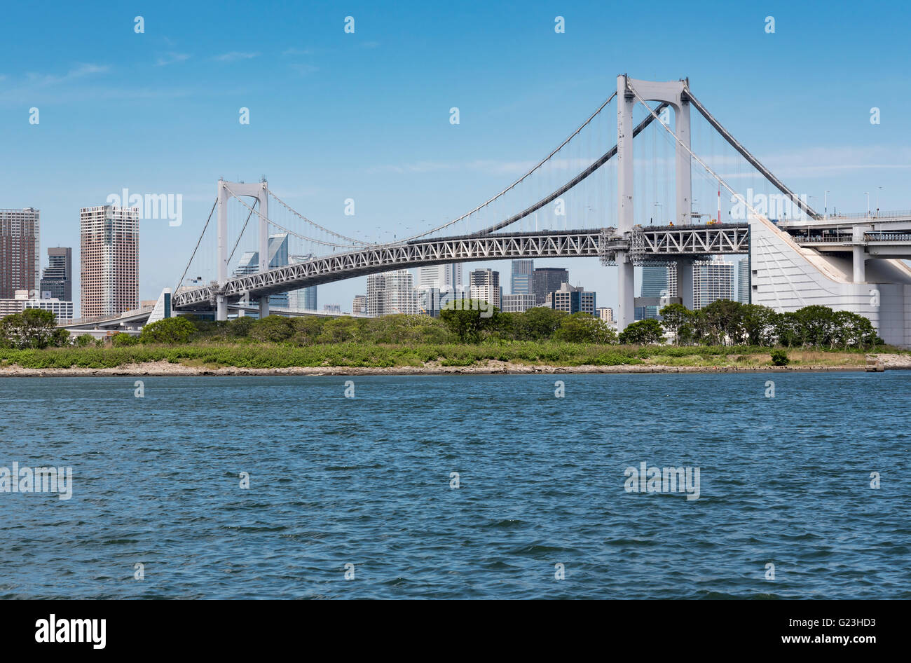 Rainbow Bridge and surrounding Tokyo Bay as seen from Odaiba (Daiba ...