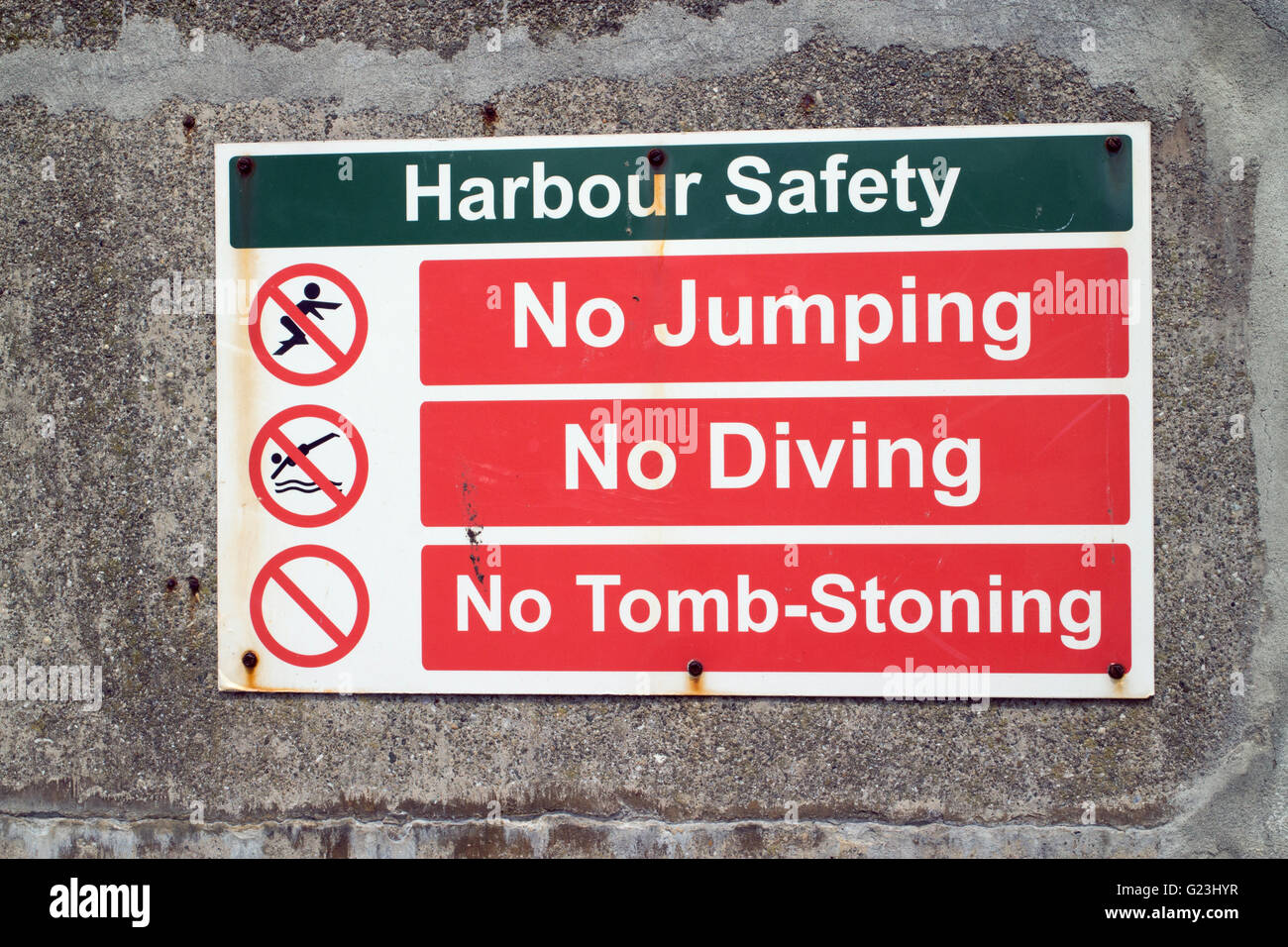 Harbour safety signage on the harbour wall Newquay Cornwall Great ...