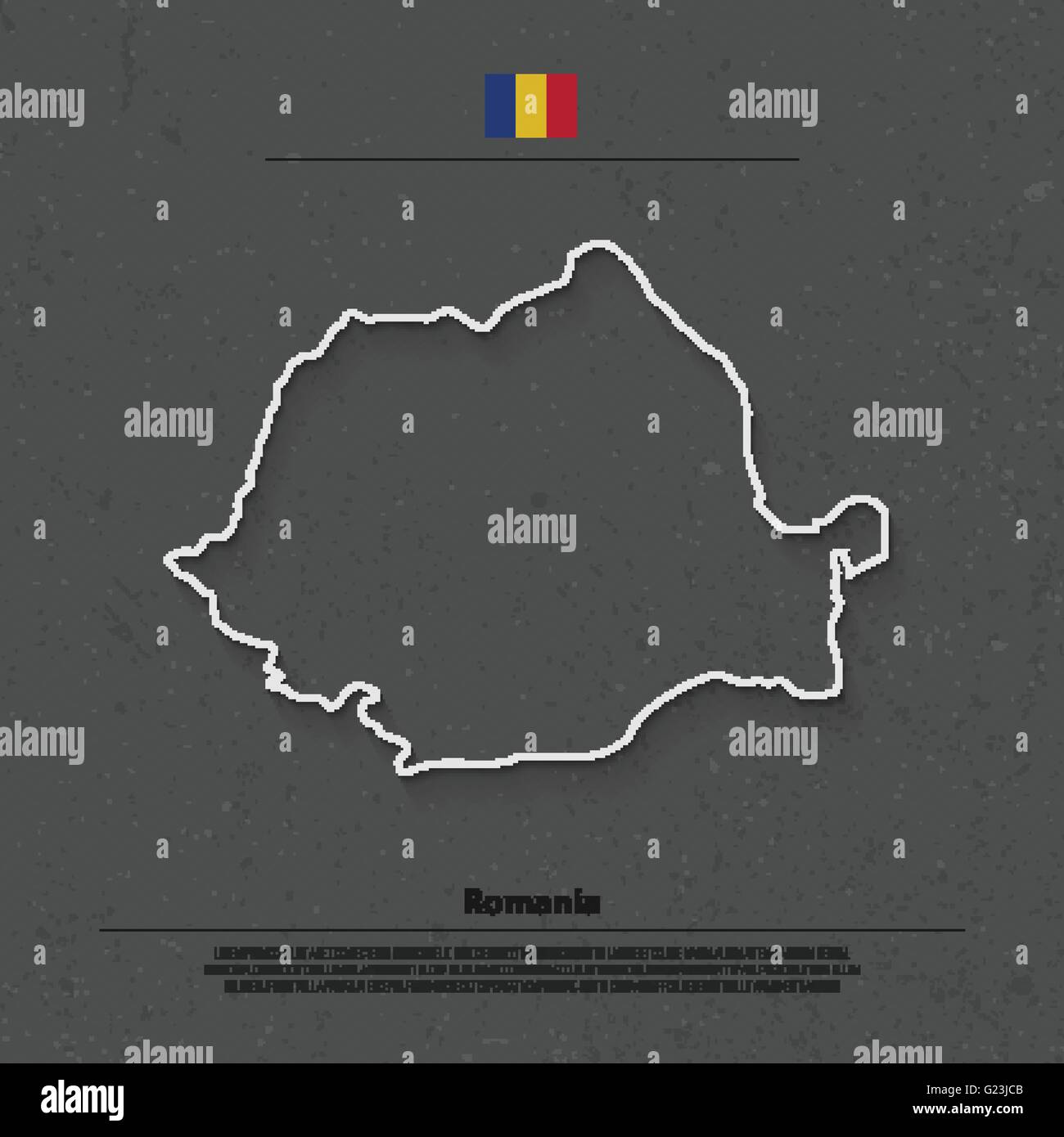 Romania map and official flag icons over grunge background. vector ...