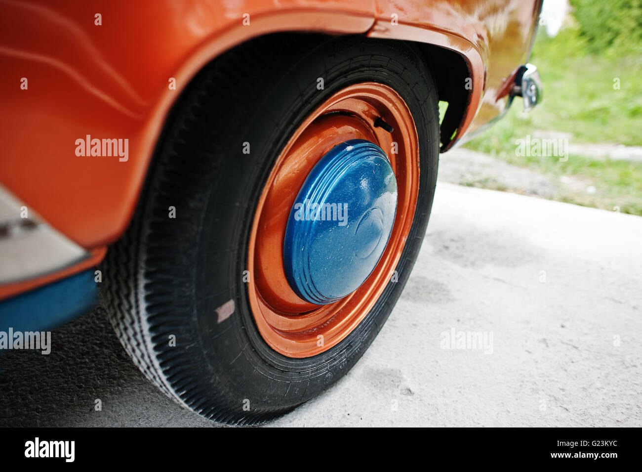 Vintage wheel at retro car. Black and white photo Stock Photo - Alamy