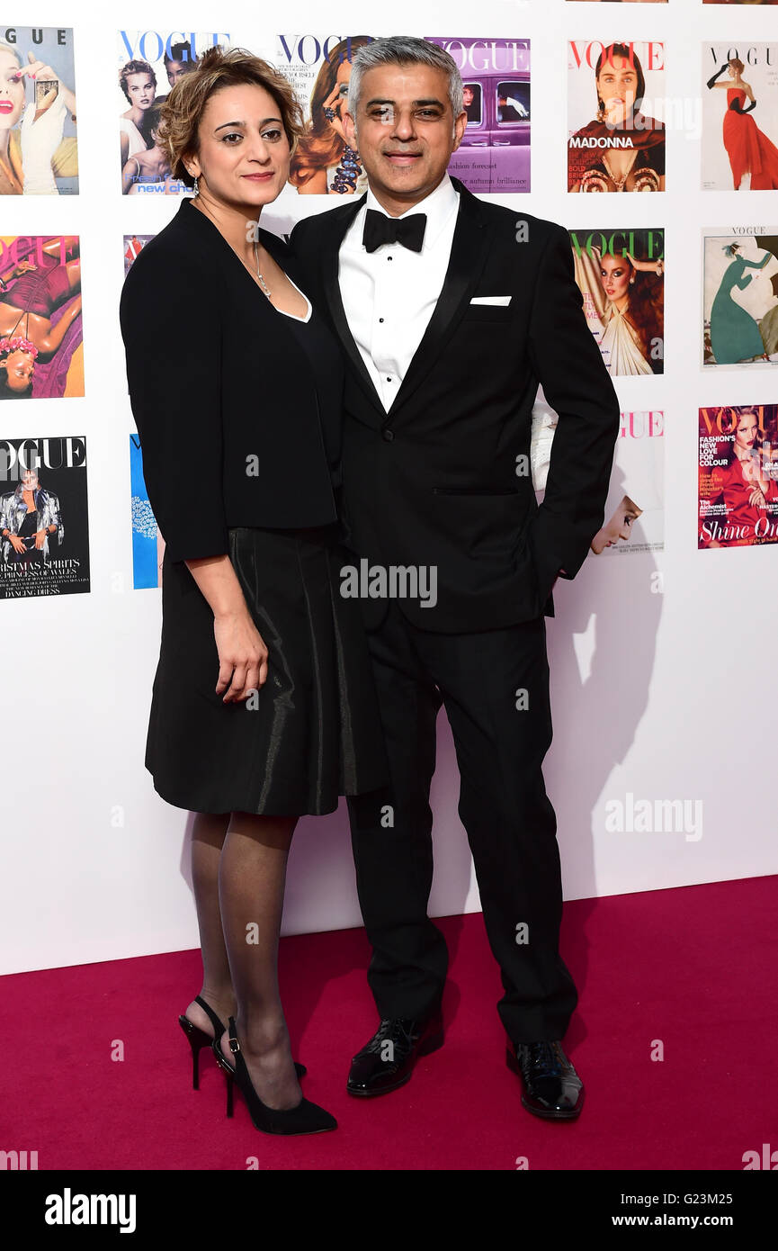 Sadiq Khan and Saadiya Khan attending The Vogue 100 Gala Dinner at East ...