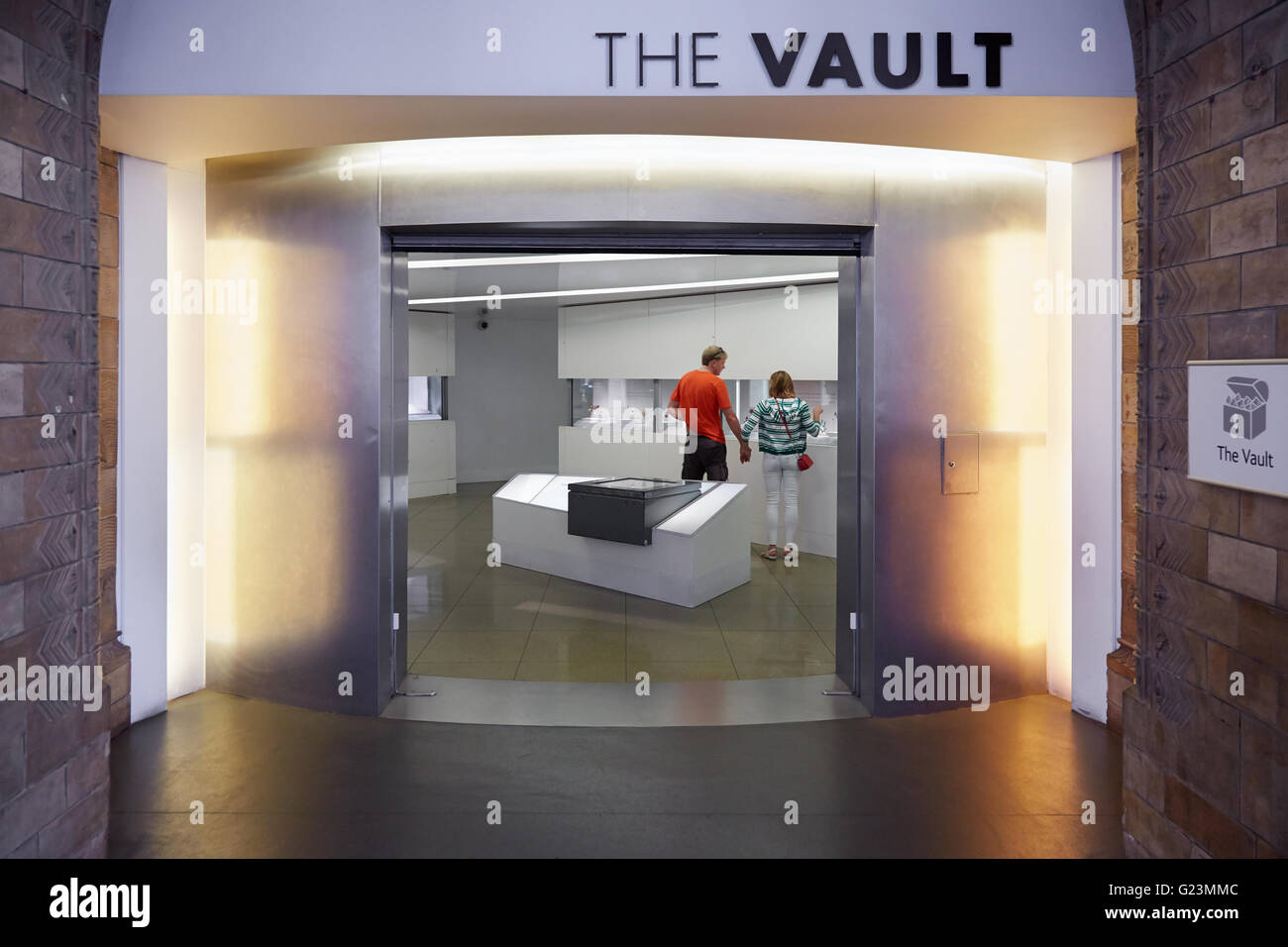 The vault in Natural History Museum interior with people in London ...
