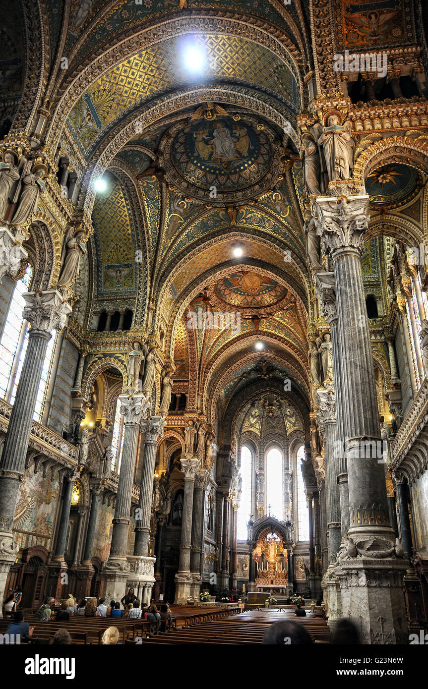 overview Basilica of Notre-Dame de Fourviere in Lyon, France Stock ...