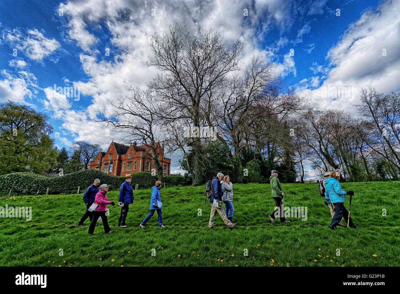 Walkers passing Warham Court near Breinton Springs, Hereford enjoying ...