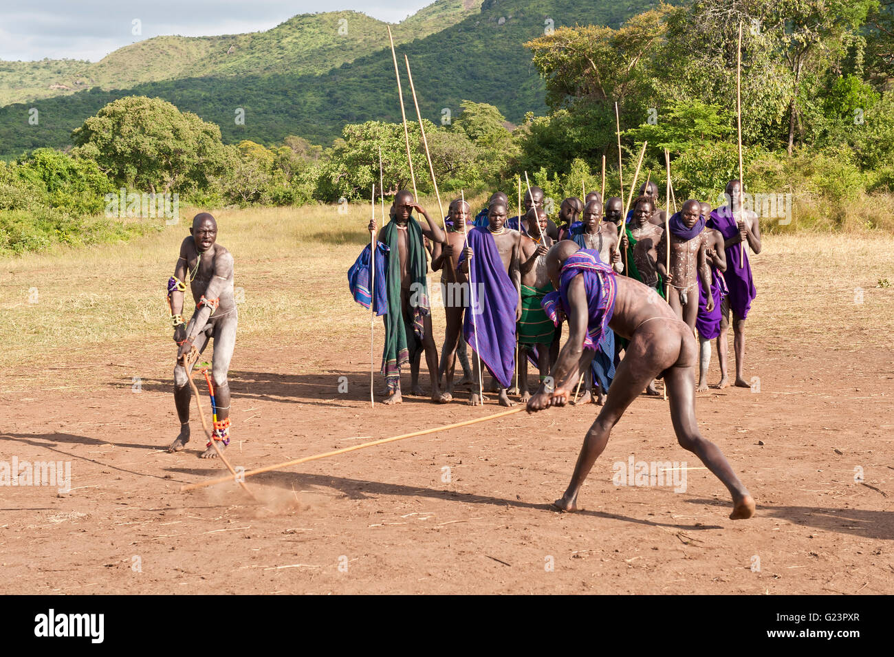 Donga stick fighters, Surma tribe, Tulgit, Omo river valley, Ethiopia ...