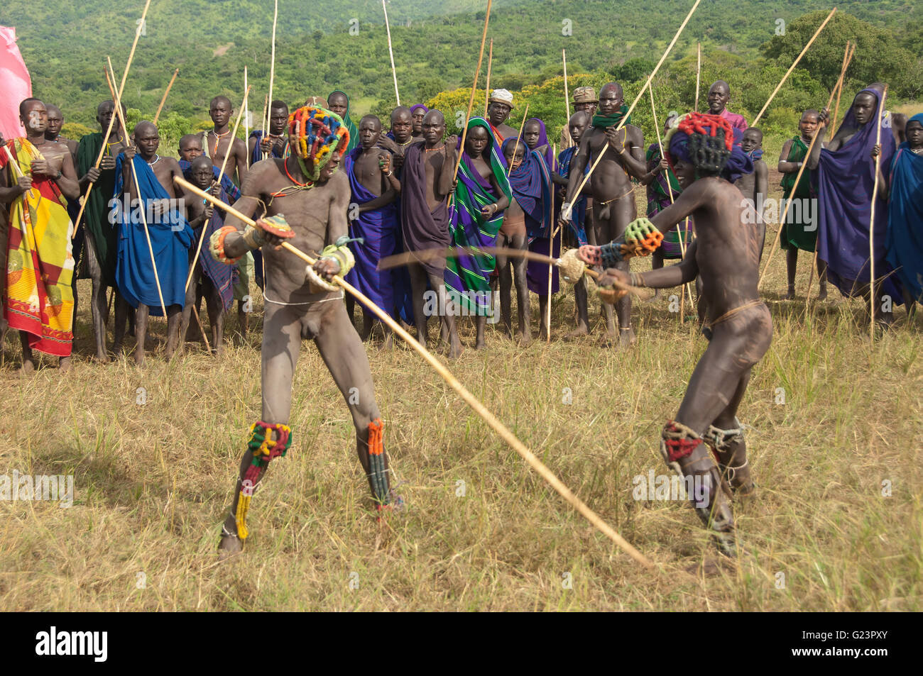Donga stick fighters, Surma tribe, Tulgit, Omo river valley, Ethiopia ...