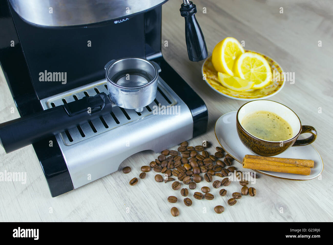 coffee machine on background Stock Photo - Alamy