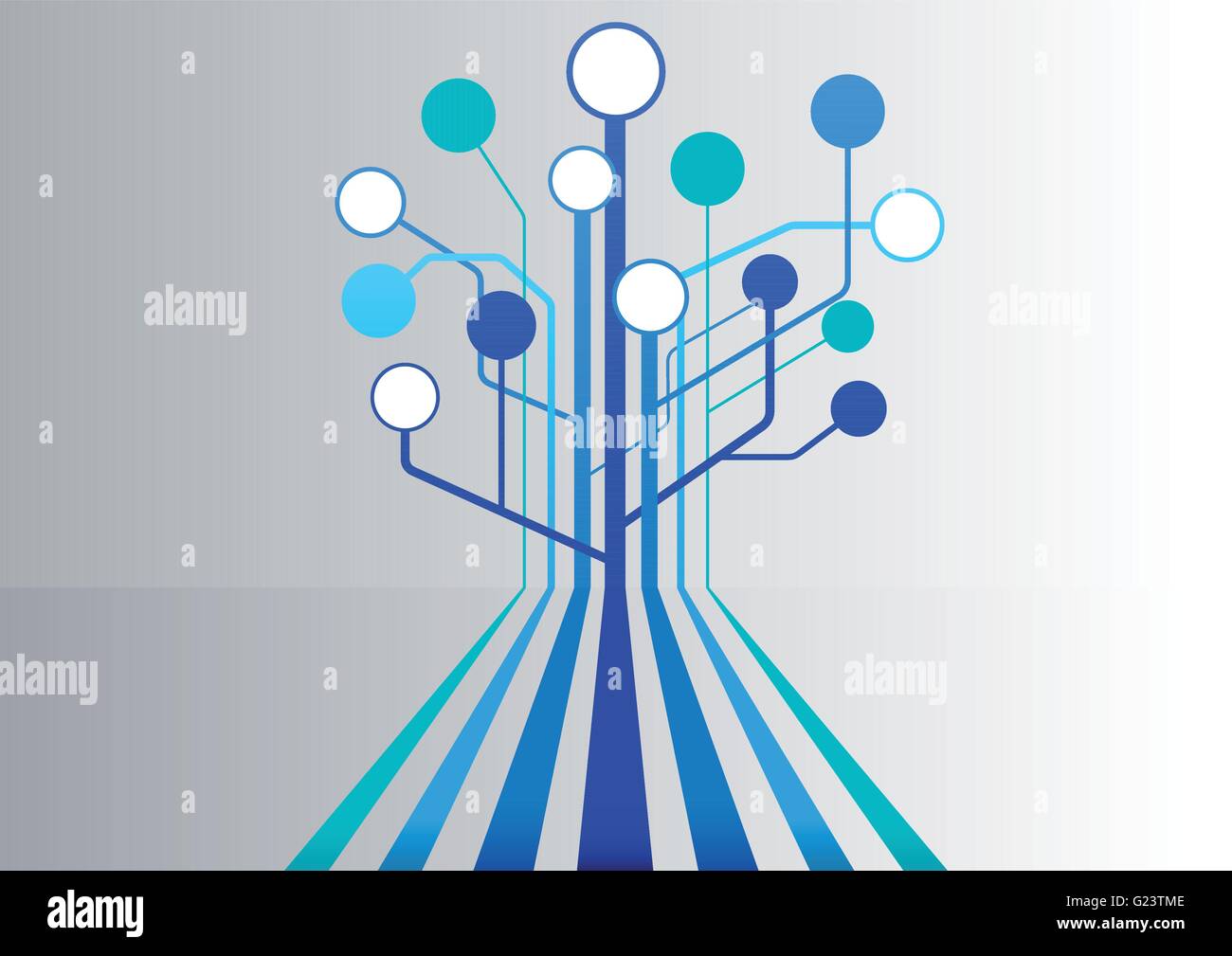 Vector illustration background with floating blue lines and tree ...