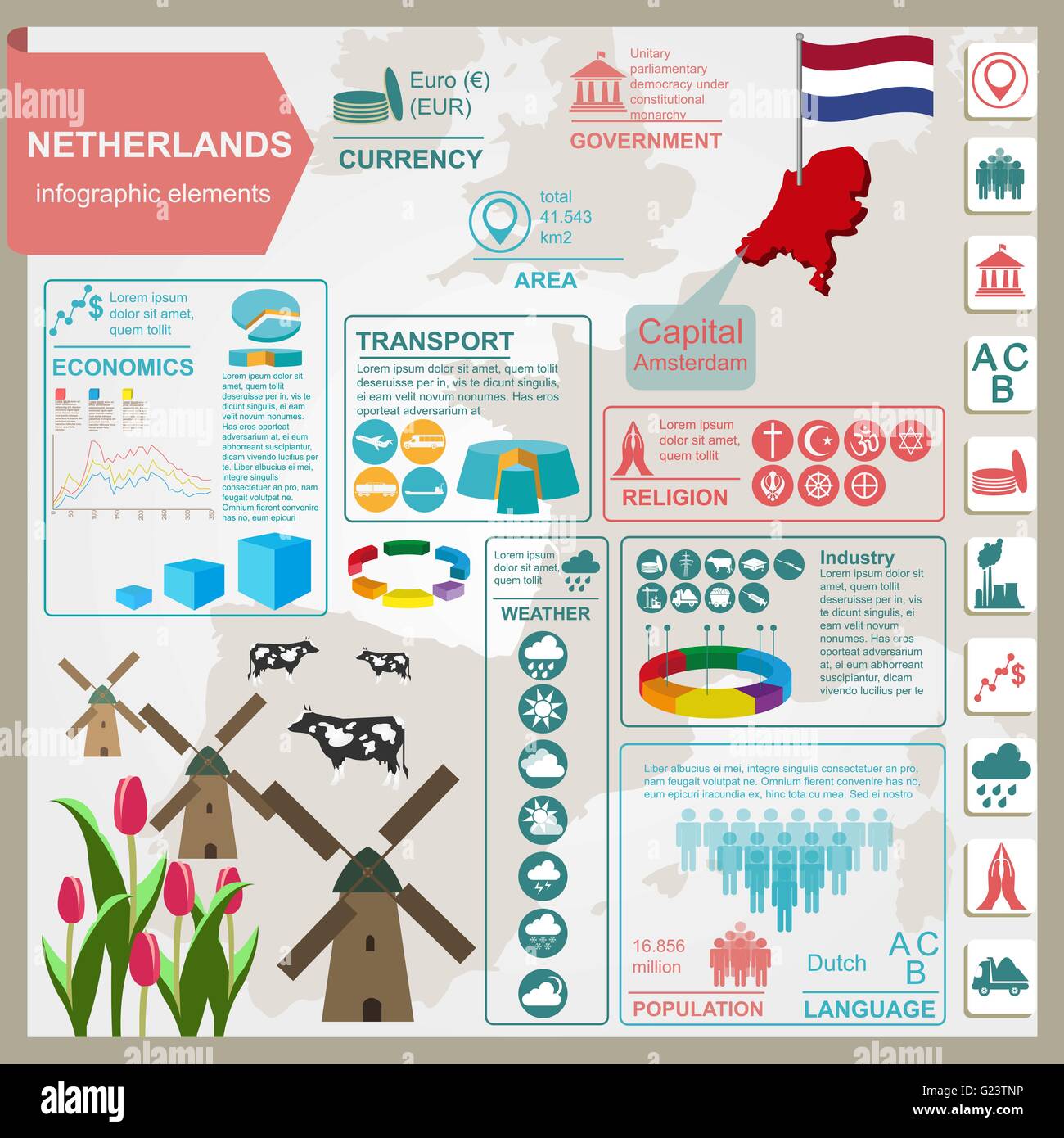 Netherlands infographics, statistical data, sights. Vector illustration ...